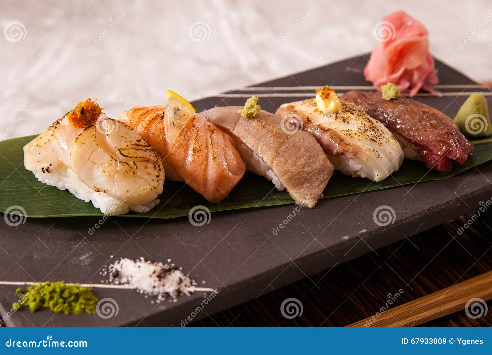 Assorted Aburi (Torched) Sushi Stock Image - Image of kanpachi, black ...