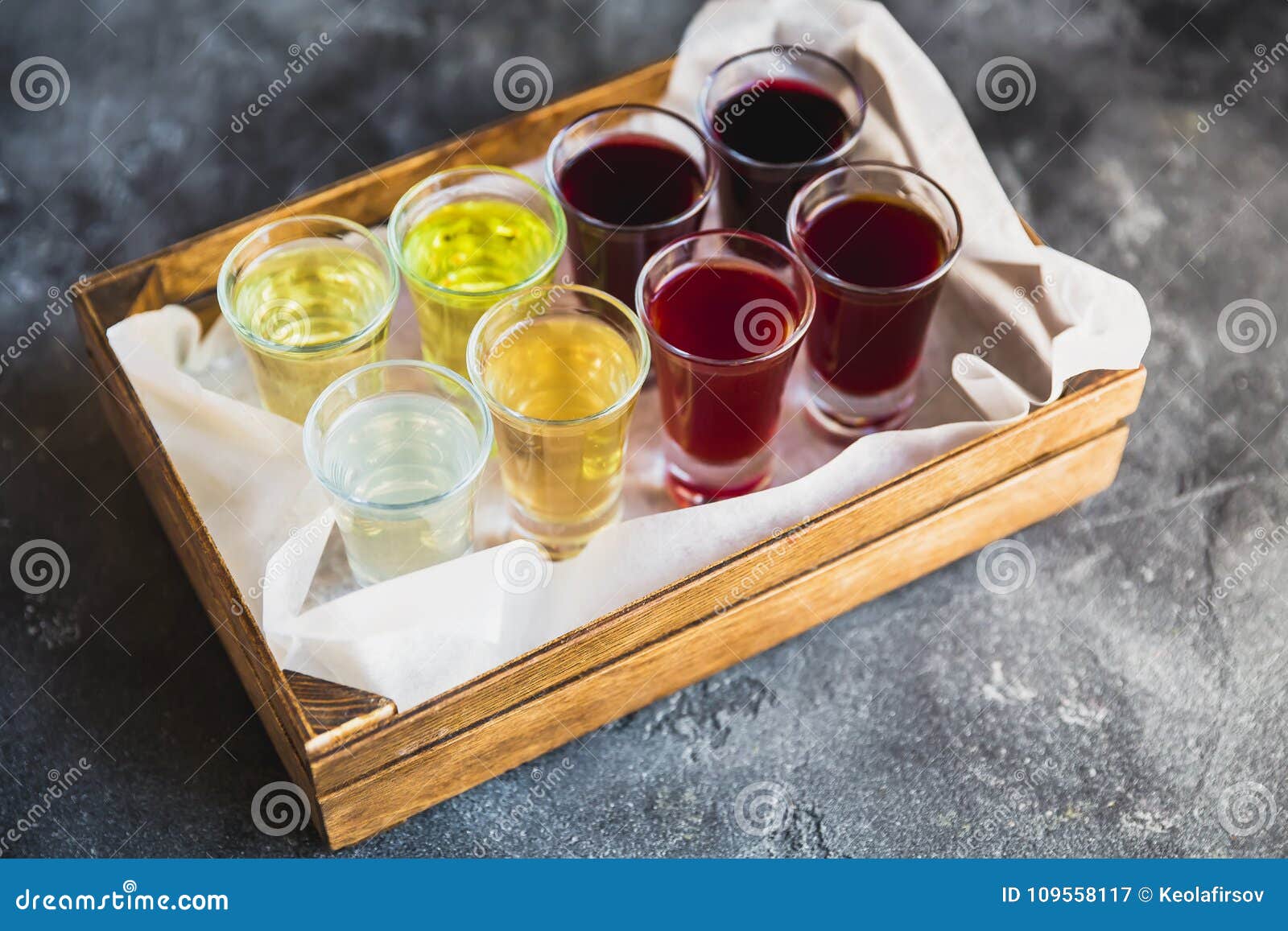 Assorted Alcoholic Cordials in a Wooden Box. Alcoholic Drinks Stock ...