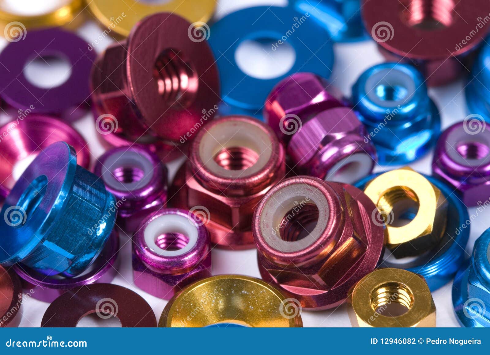 Assorted aluminium nuts stock photo. Image of precision - 12946082