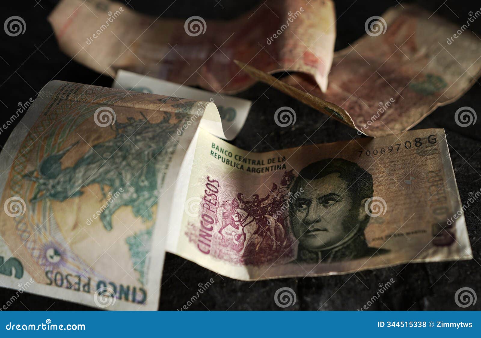 Assorted Argentinian Paper Pesos on Dark Background Stock Photo - Image ...
