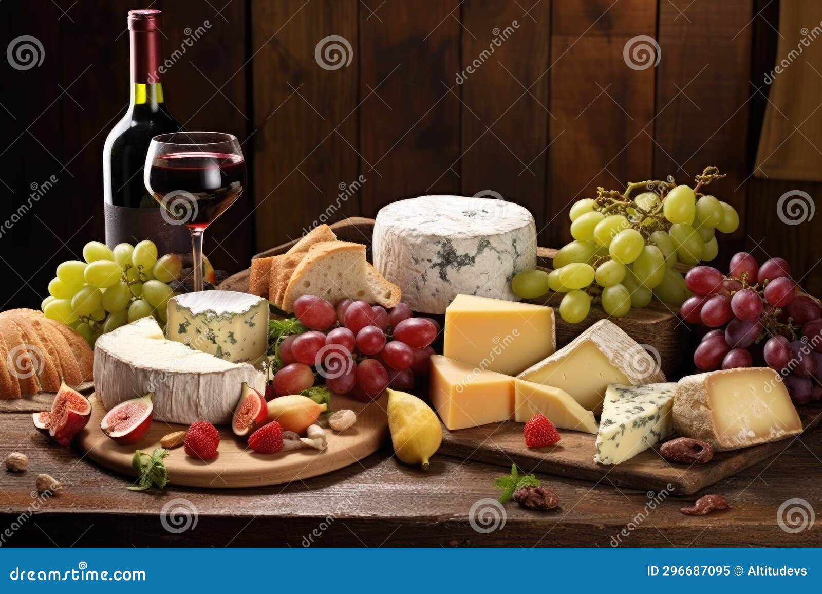 Assorted Artisan Cheeses on a Wood Table Setup Stock Image - Image of ...