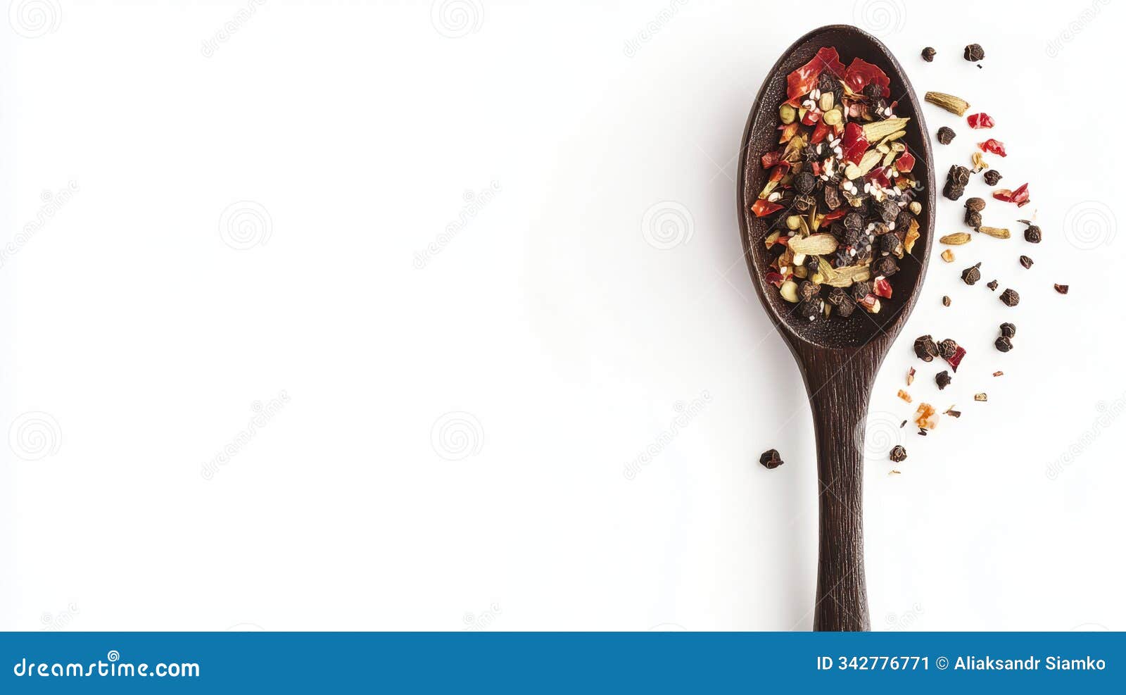 Assorted Asian Spices in Spoon Against White Background with Space for ...