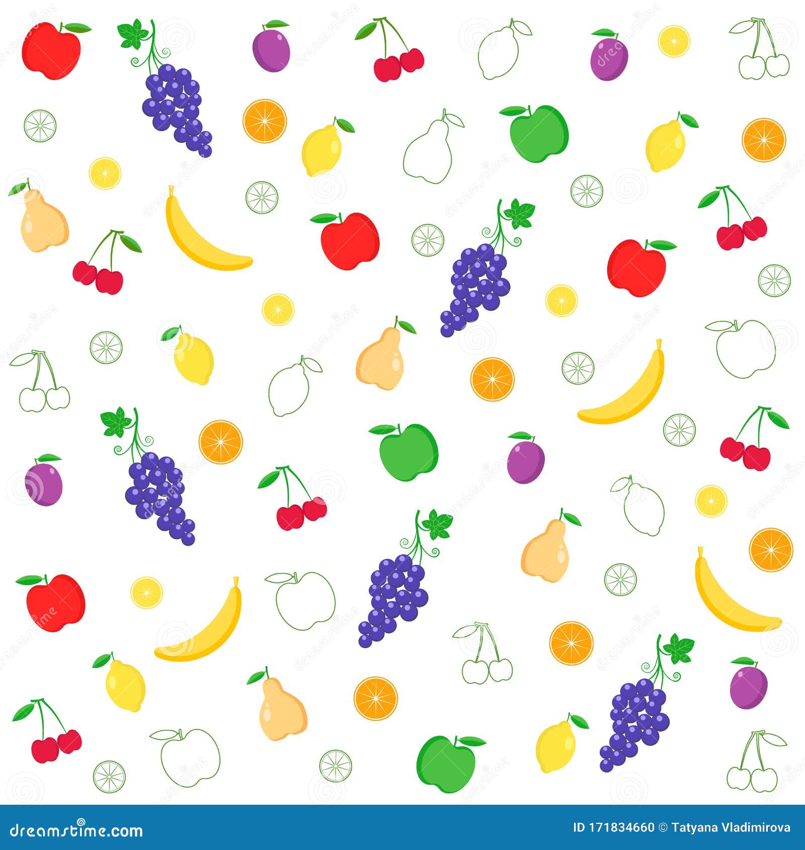 Assorted Background of Various Fruits. Stock Vector - Illustration of ...