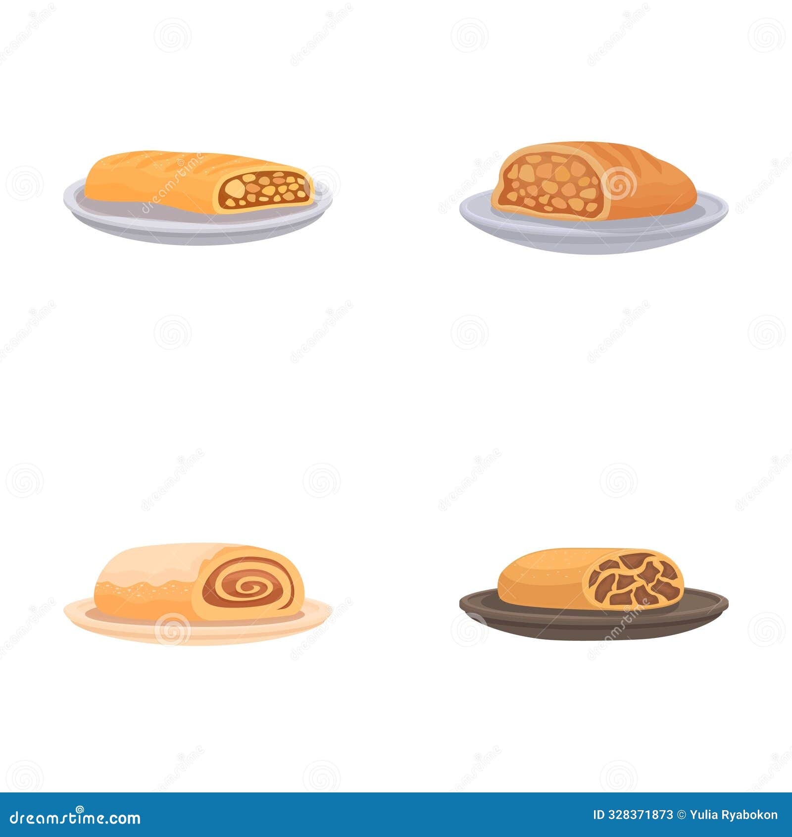 Assorted Bakery Breads on Plates Illustration Stock Vector ...