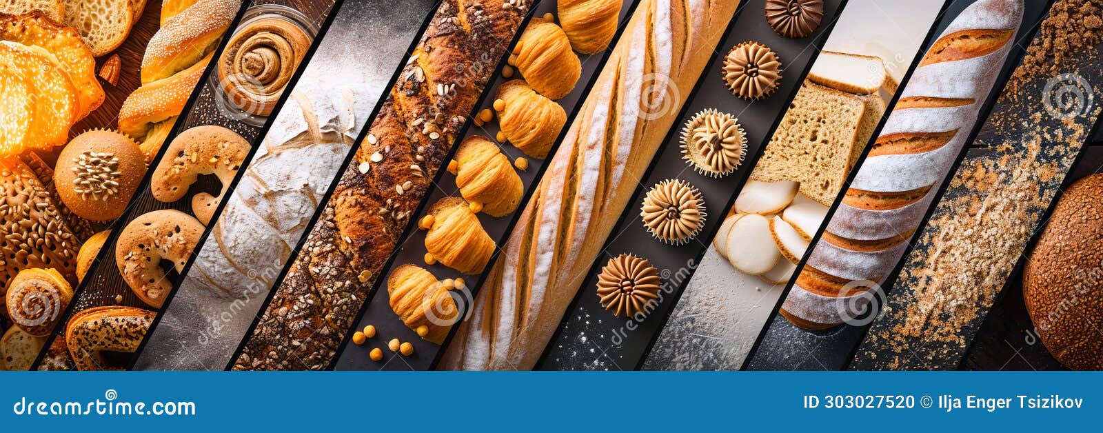 Assorted Bakery Products Collage Divided by White Vertical Lines ...