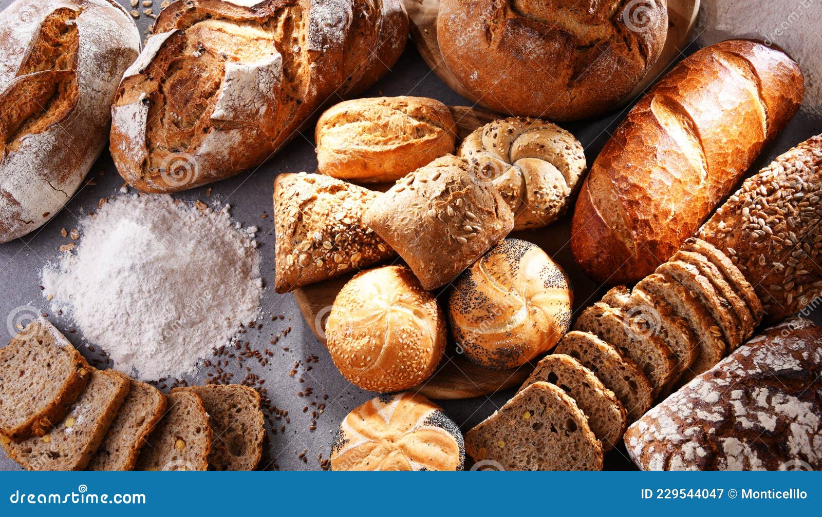 Assorted Bakery Products Including Loafs of Bread and Rolls Stock Image ...