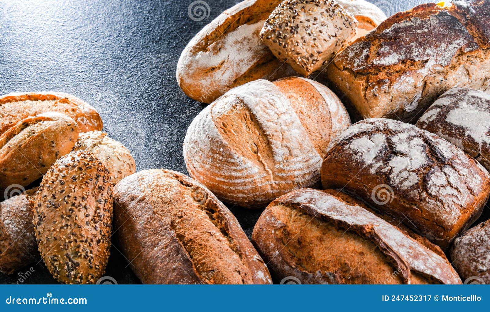 Assorted Bakery Products Including Loafs of Bread and Rolls Stock Image ...