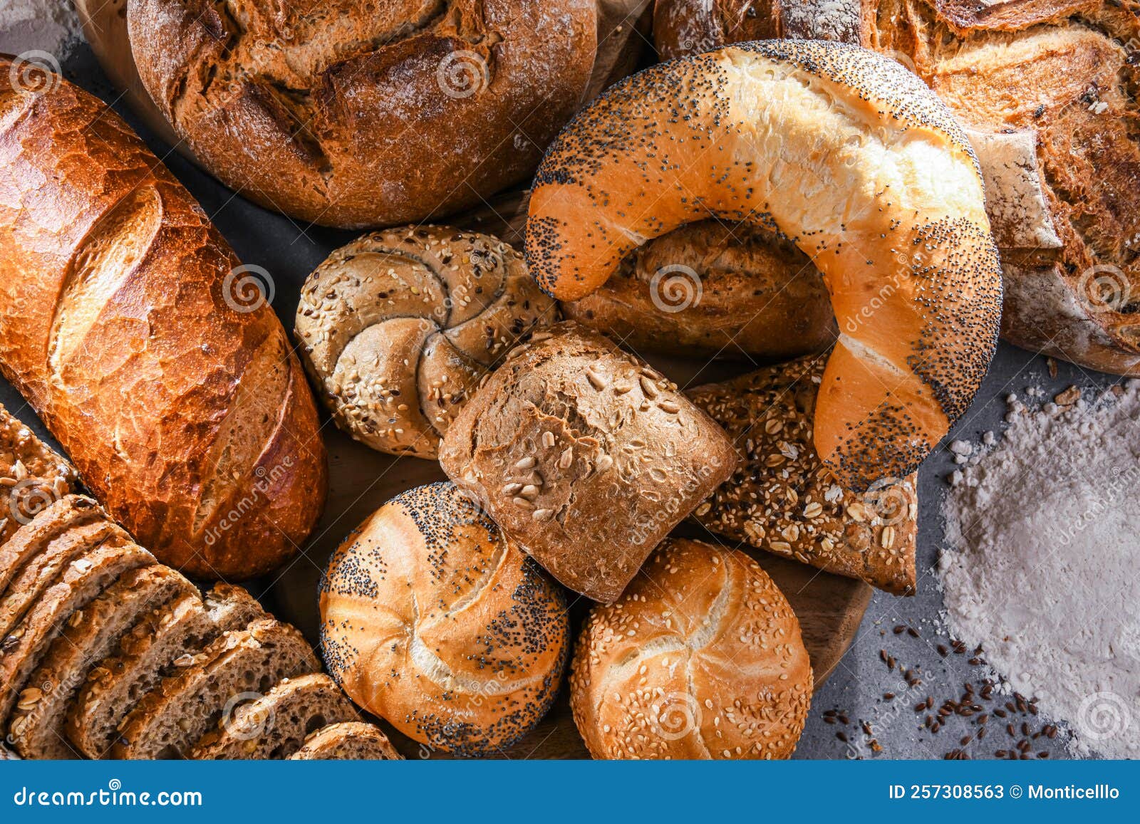 Assorted Bakery Products Including Loafs of Bread and Rolls Stock Image ...