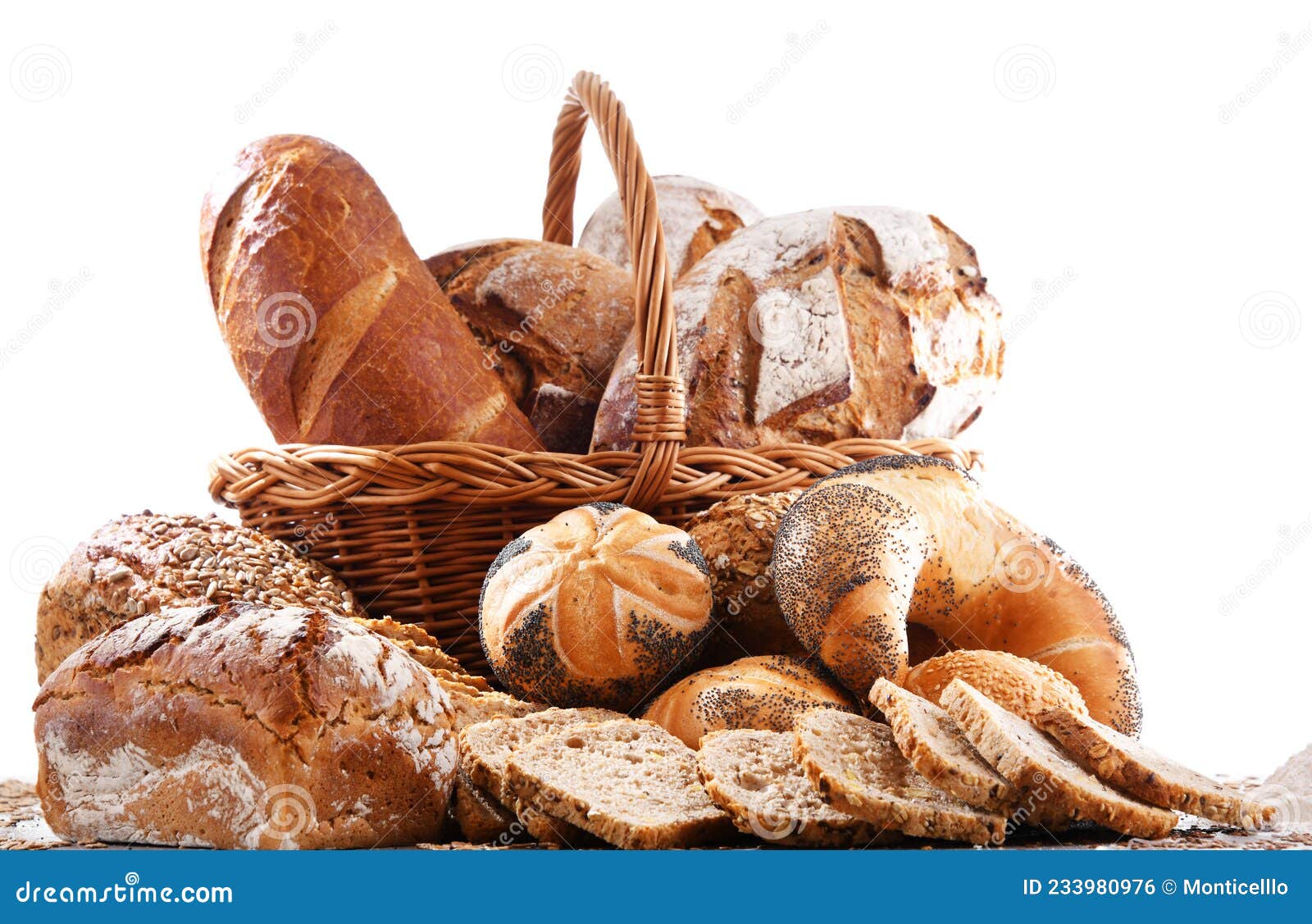 Assorted Bakery Products Including Loafs of Bread and Rolls Stock Photo ...