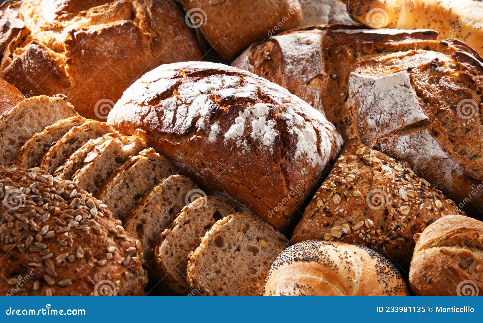 Assorted Bakery Products Including Loafs of Bread and Rolls Stock Image ...