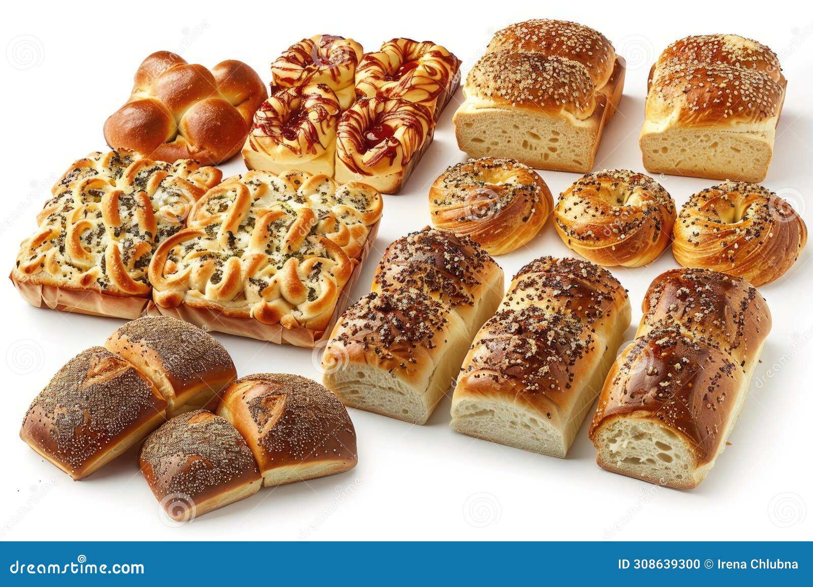 Assorted Bakery Products Including Loaves of Bread and Rolls Stock ...