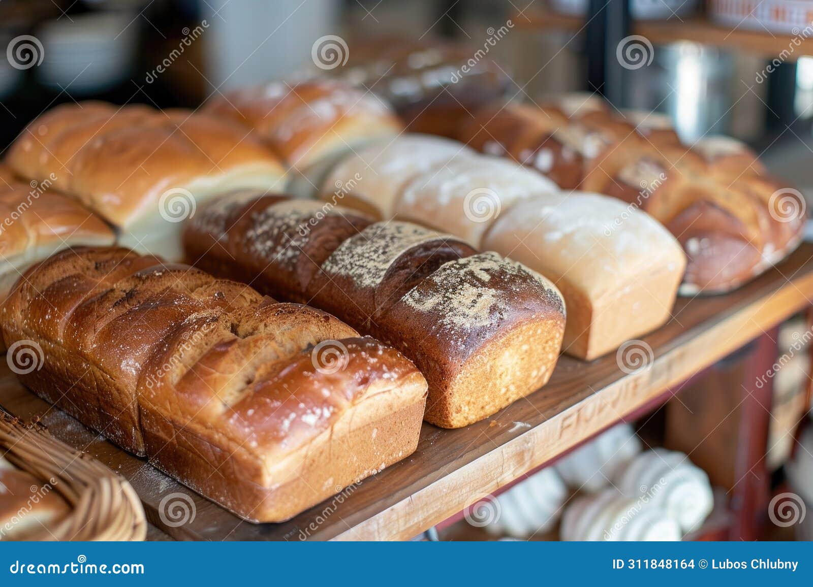 Assorted Bakery Products Including Loaves of Bread and Rolls Stock ...
