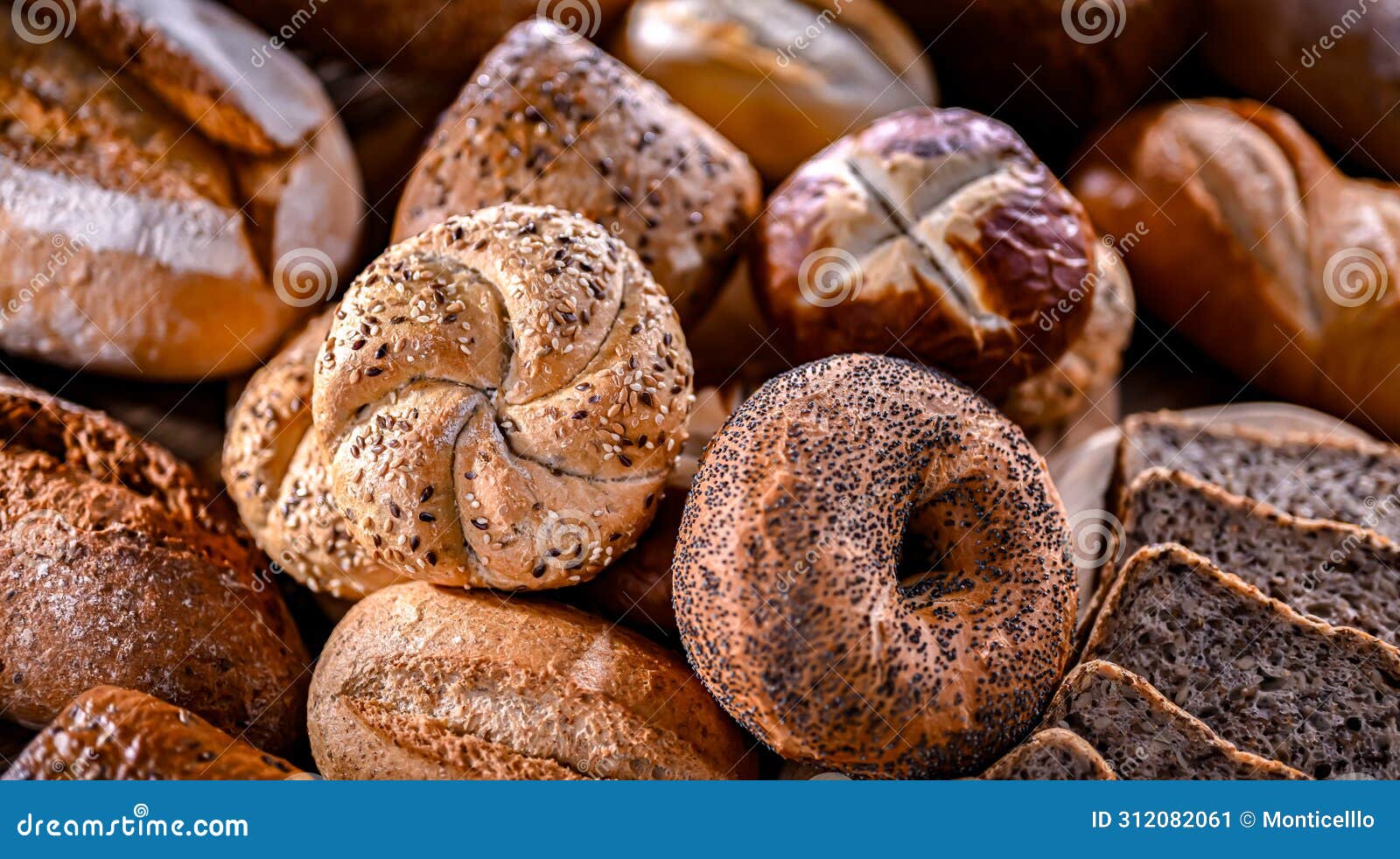 Assorted Bakery Products Including Loaves of Bread and Rolls Stock ...
