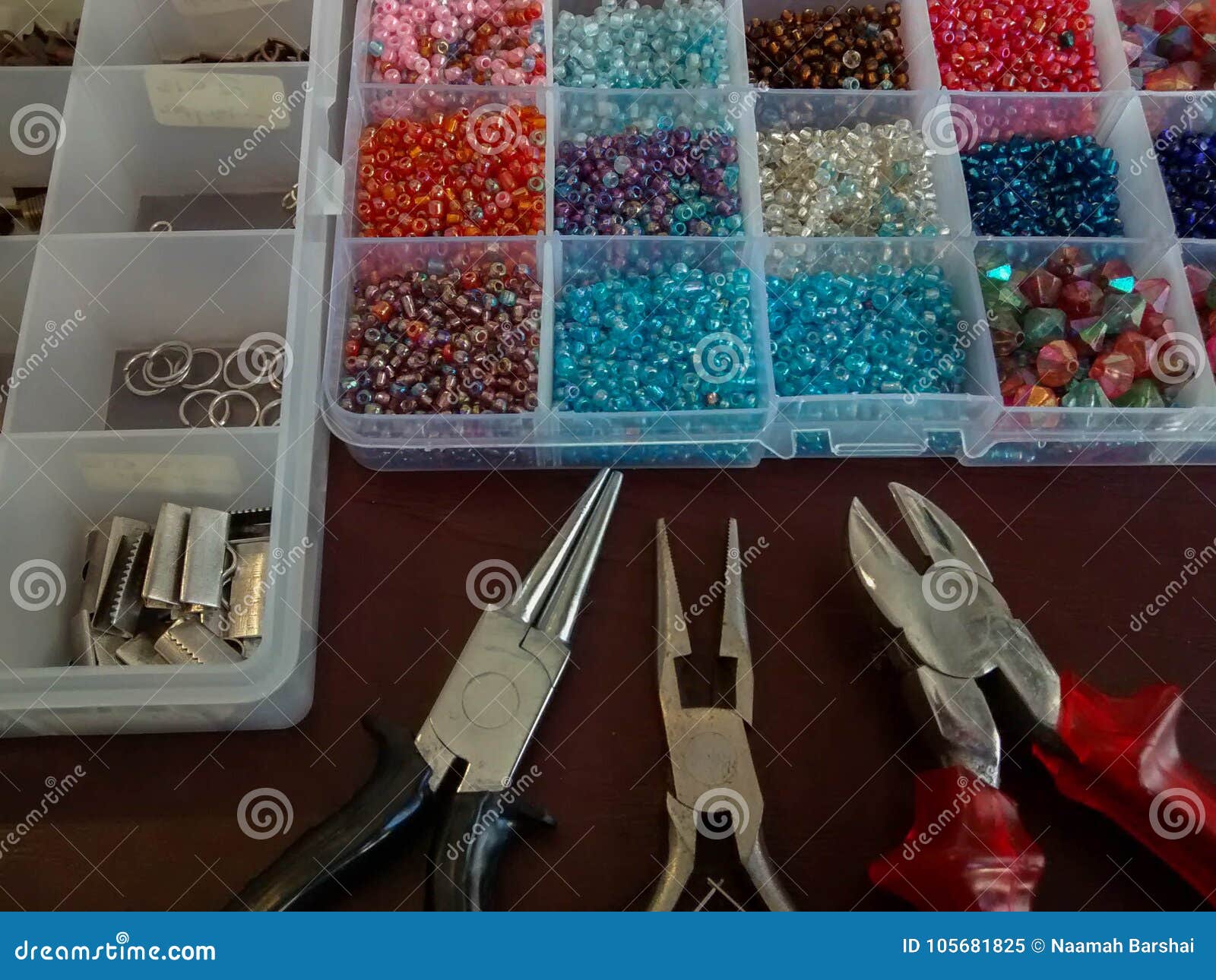 Assorted Beads in Various Sizes and Colors in Clear Plastic Case Stock ...