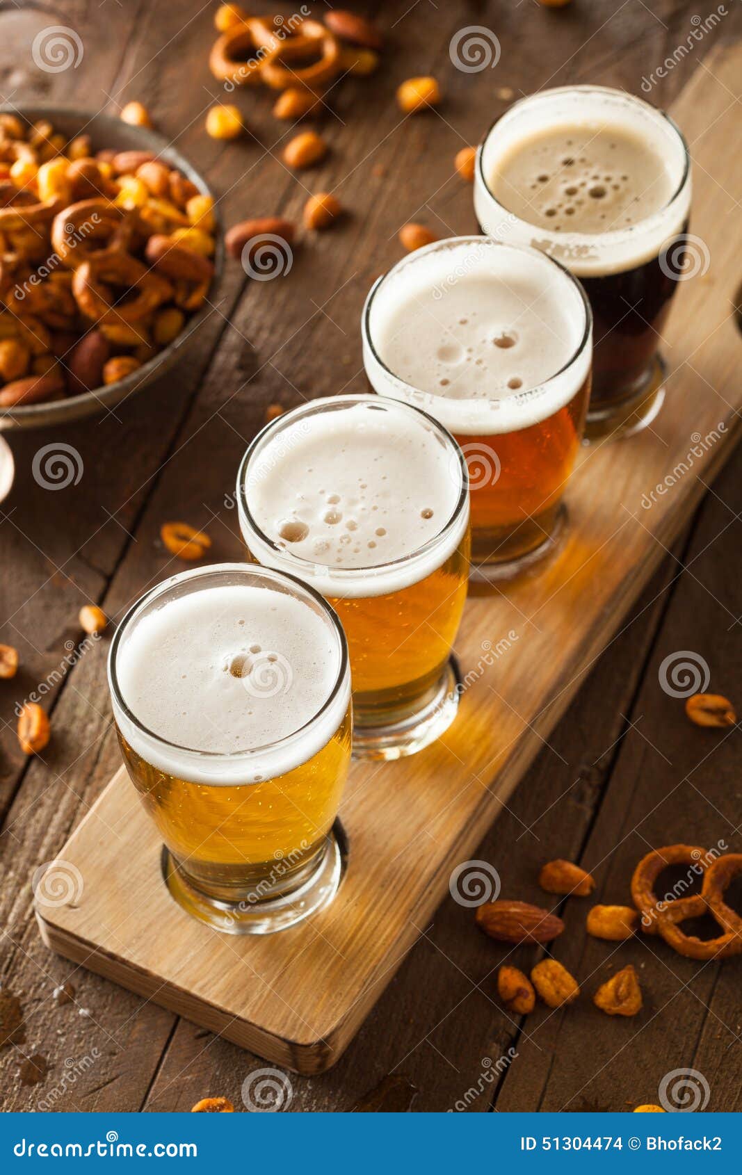 Assorted Beers in a Flight stock photo. Image of alcohol - 51304474