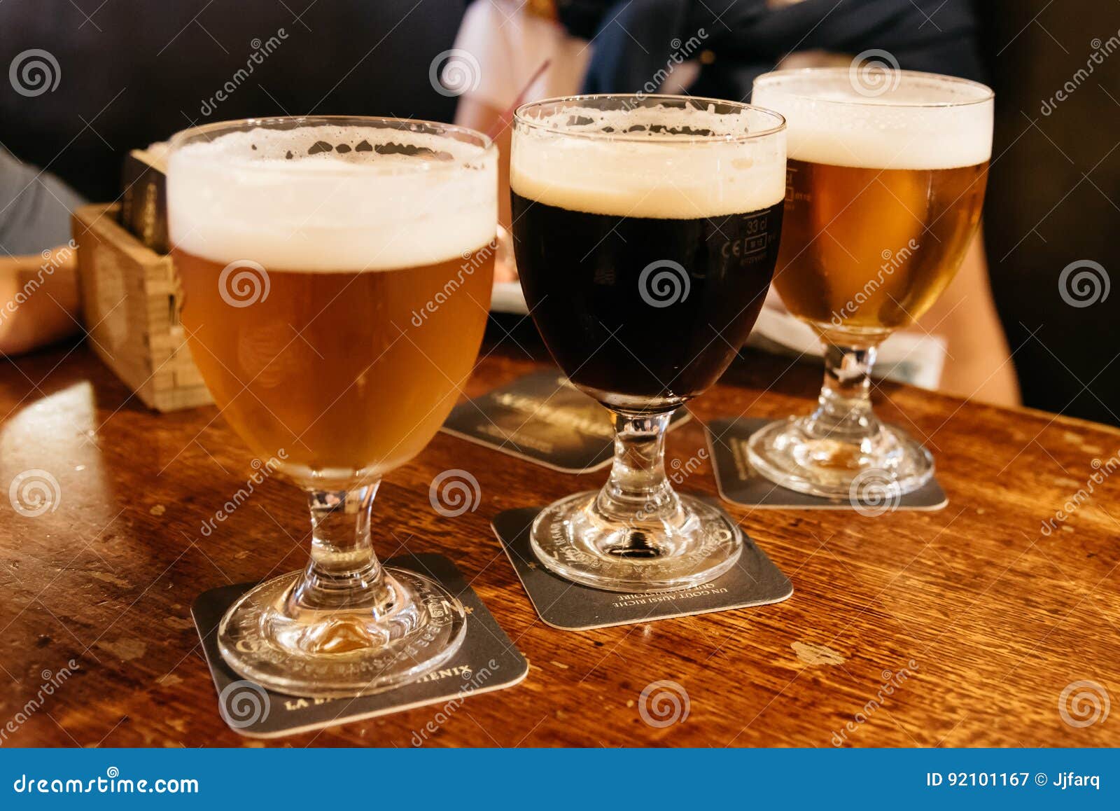 Assorted Beers in a Table stock image. Image of flight - 92101167