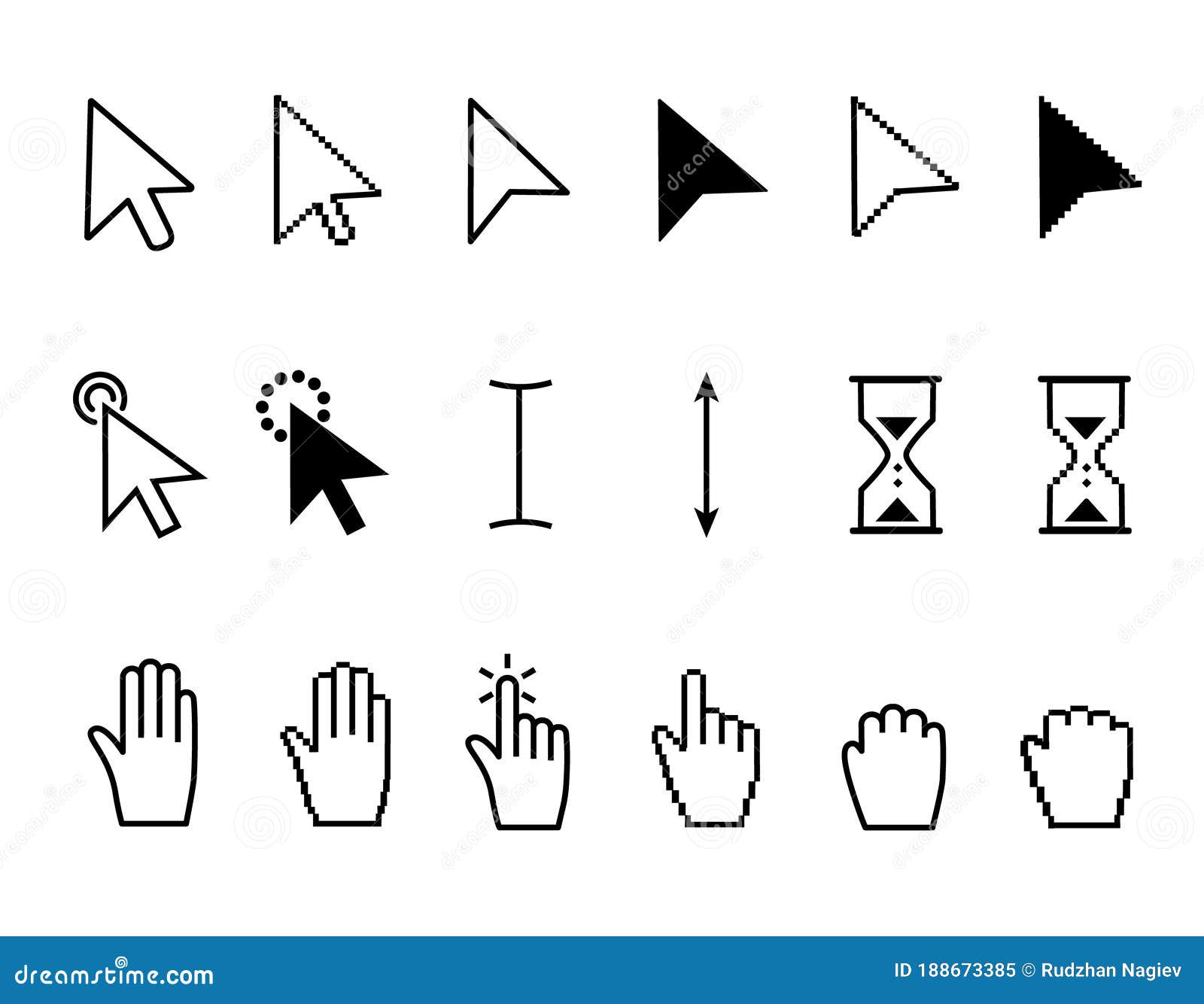 Assorted Black and White Cursor Icons Stock Vector - Illustration of ...