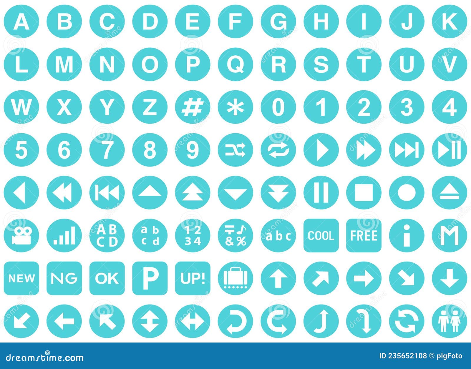 Assorted Blue Color Icons Set Background Isolated on White Stock ...