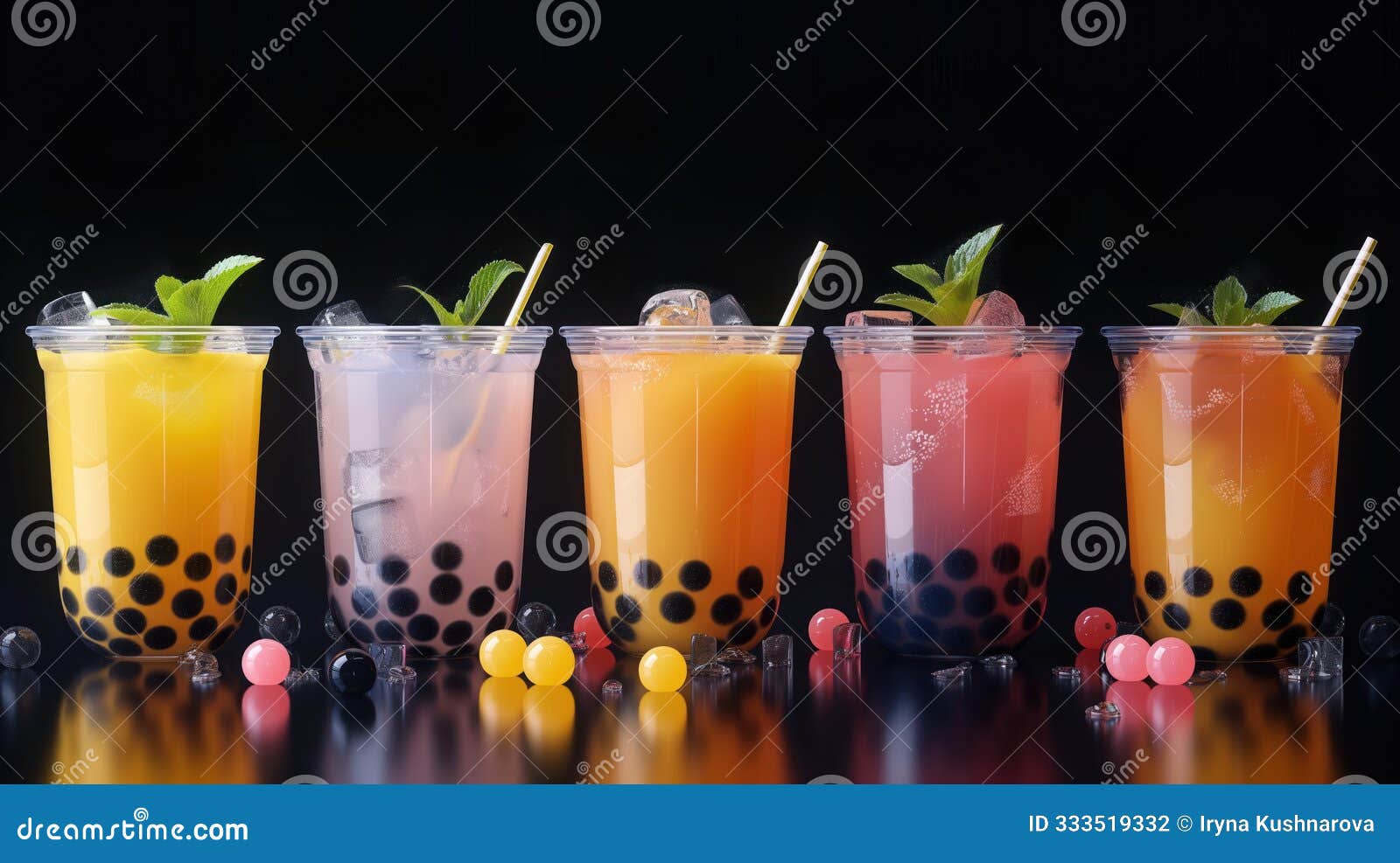 Assorted Boba Tea On A Black Background Royalty-Free Illustration ...