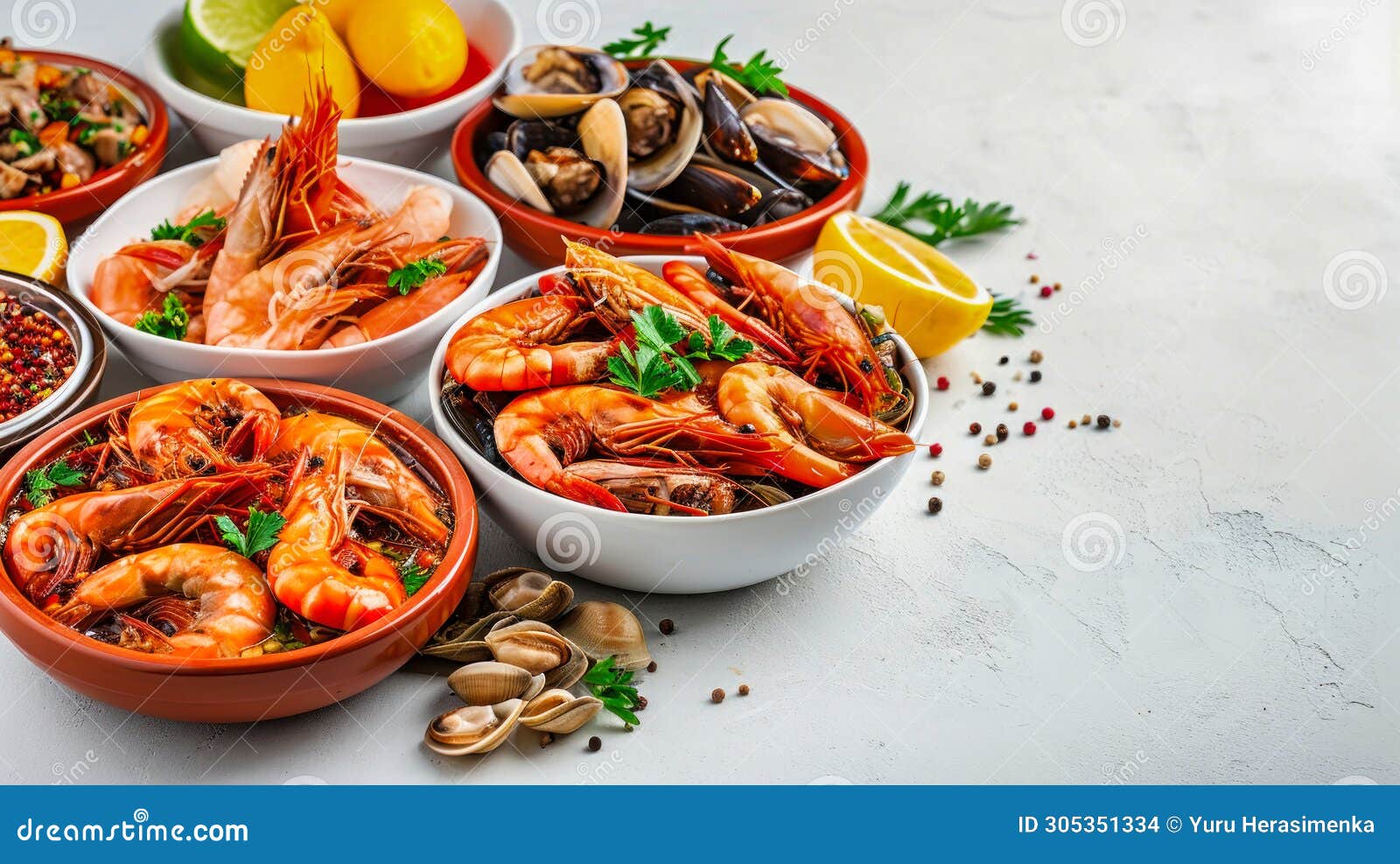 Assorted Bowls of Food with a Variety of Seafood Options Stock ...