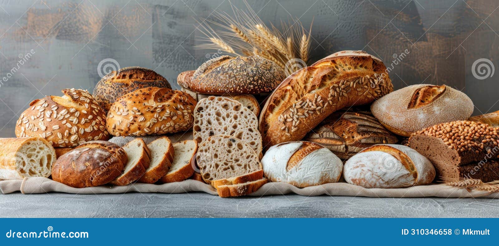 Assorted Bread Pile on Table Stock Photo - Image of selection ...