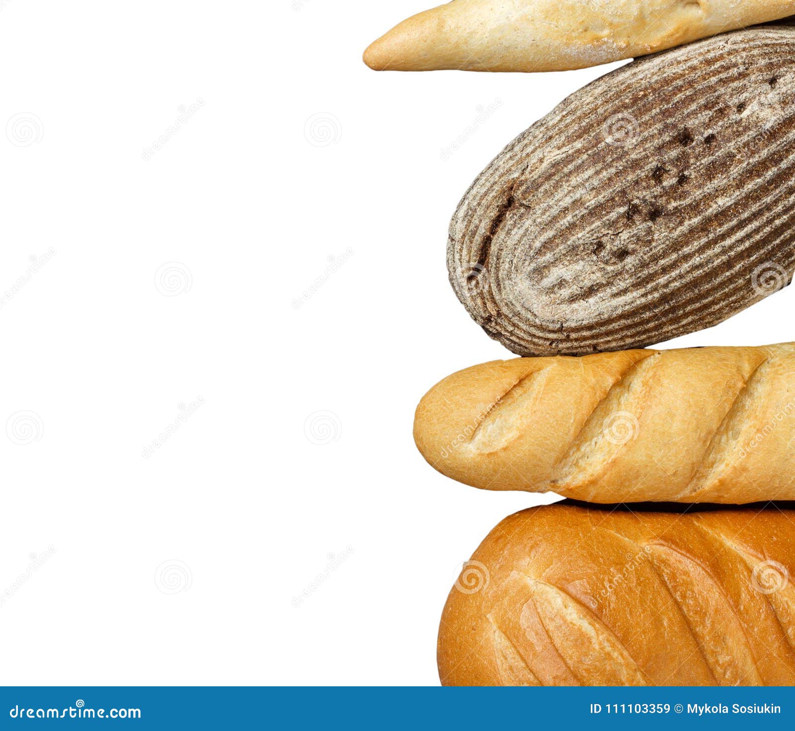 Assorted Breads Isolated on a White Background Stock Image - Image of ...