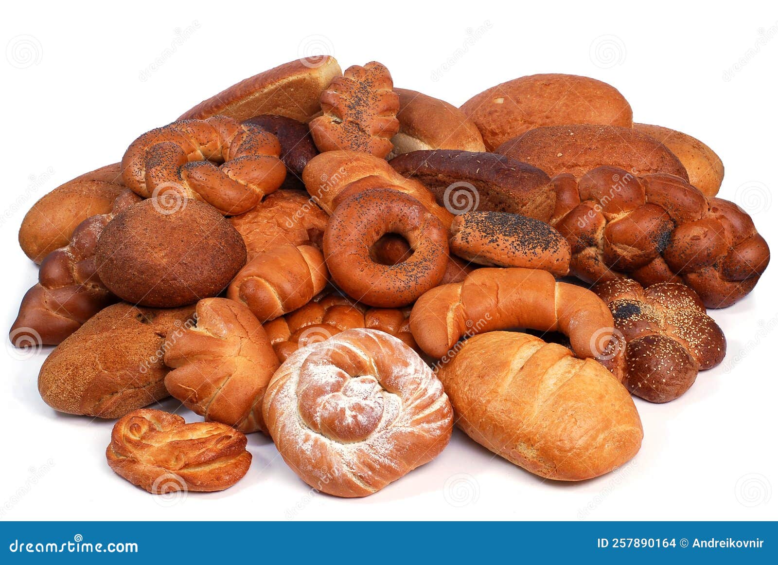 Assorted Breads on a White Background. Stock Photo - Image of french ...