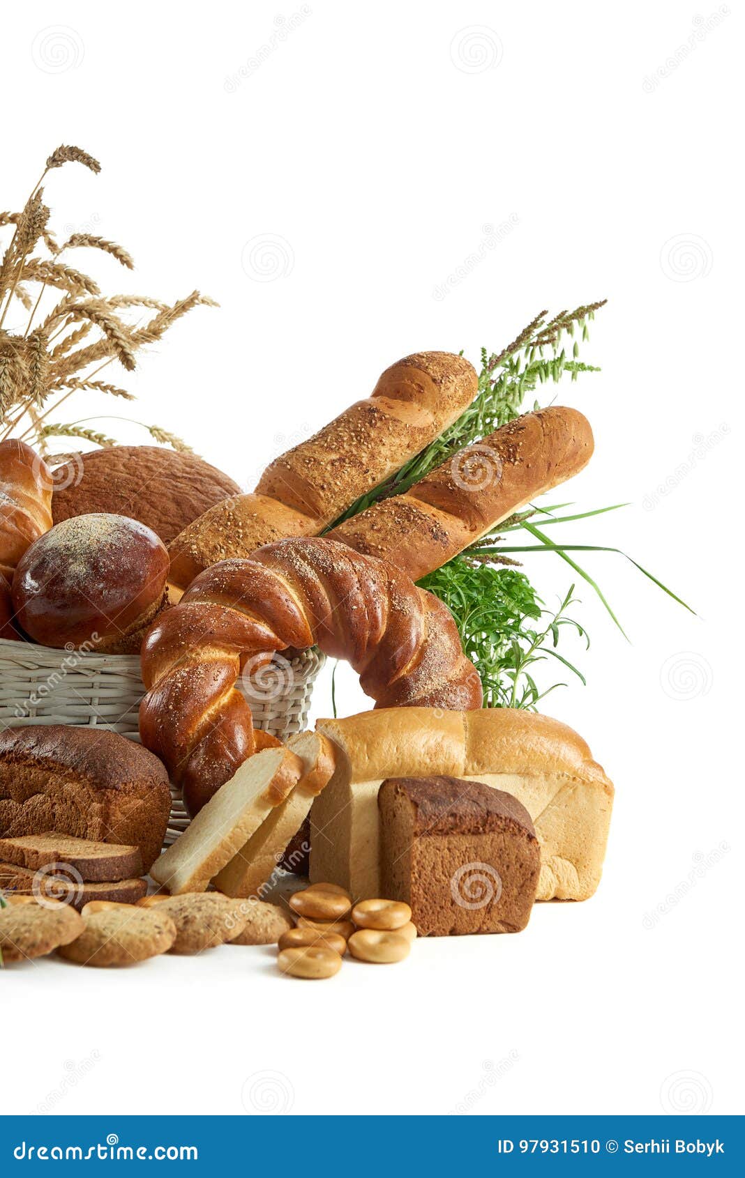 Assorted Breads Isolated on White Stock Photo - Image of buns, food ...
