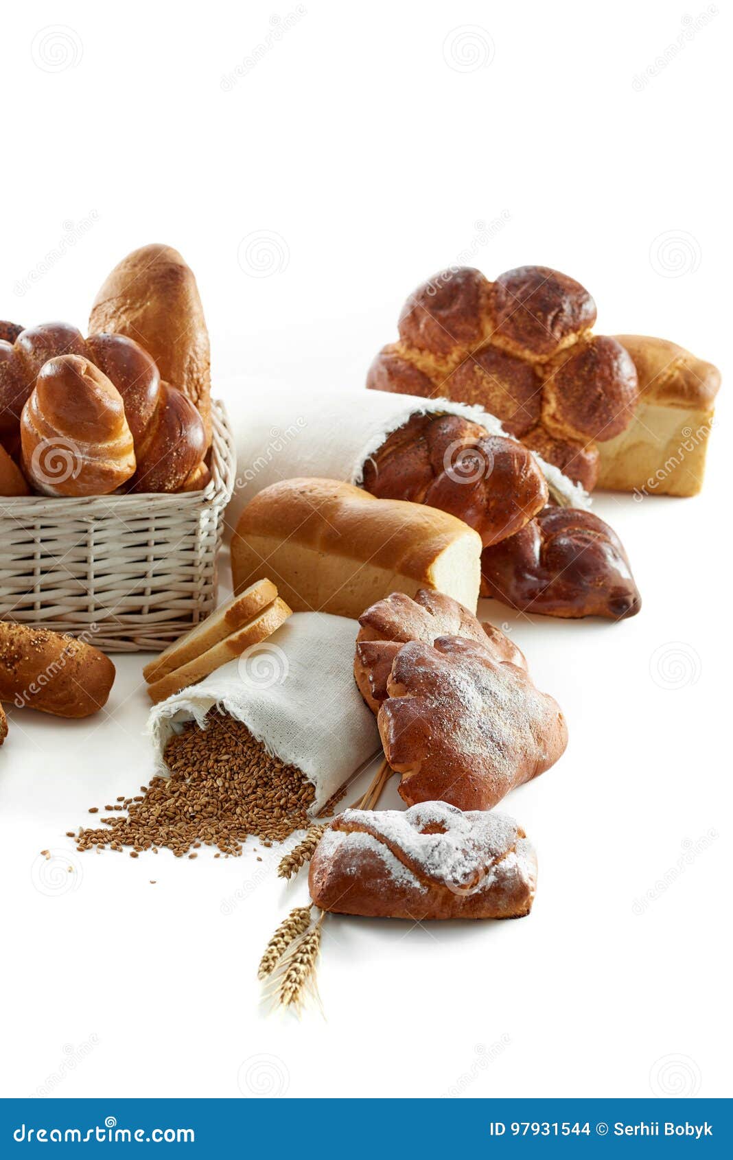 Assorted Breads Isolated on White Stock Photo - Image of breakfast ...