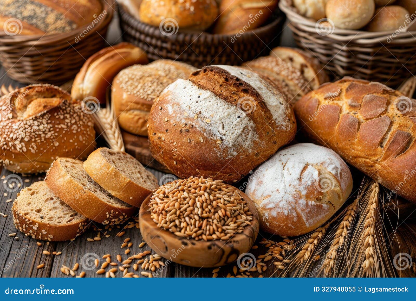 Assorted Breads Displayed On The Shelves Of Bakery Supermarkets ...