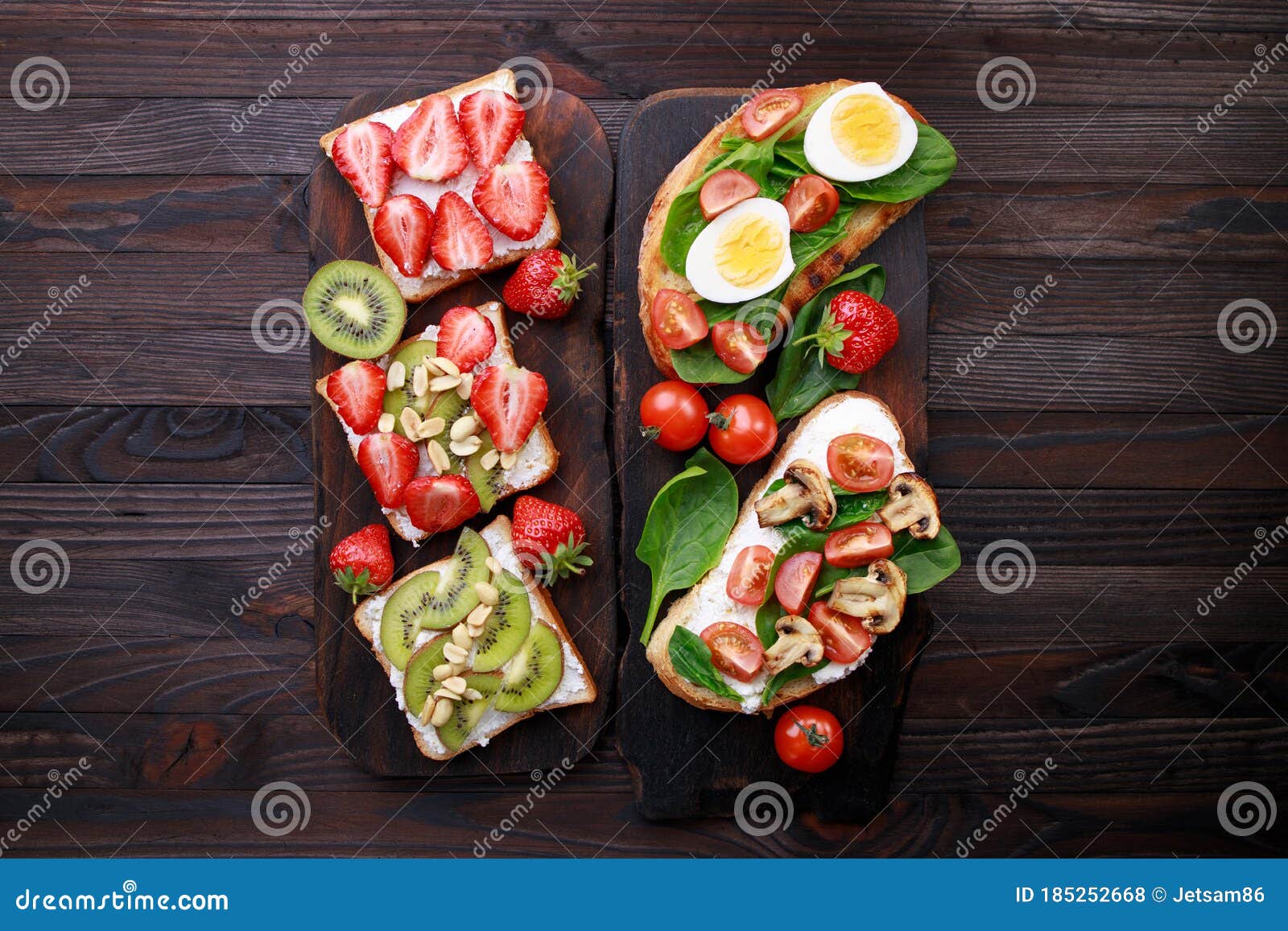 Assorted Bruschettas with Various Toppings Stock Photo - Image of ...