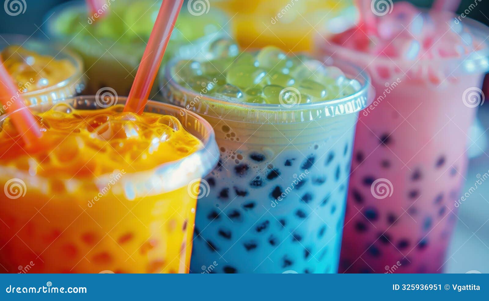 Assorted Bubble Tea Drinks with Vibrant Colors and Iced Toppings Stock ...
