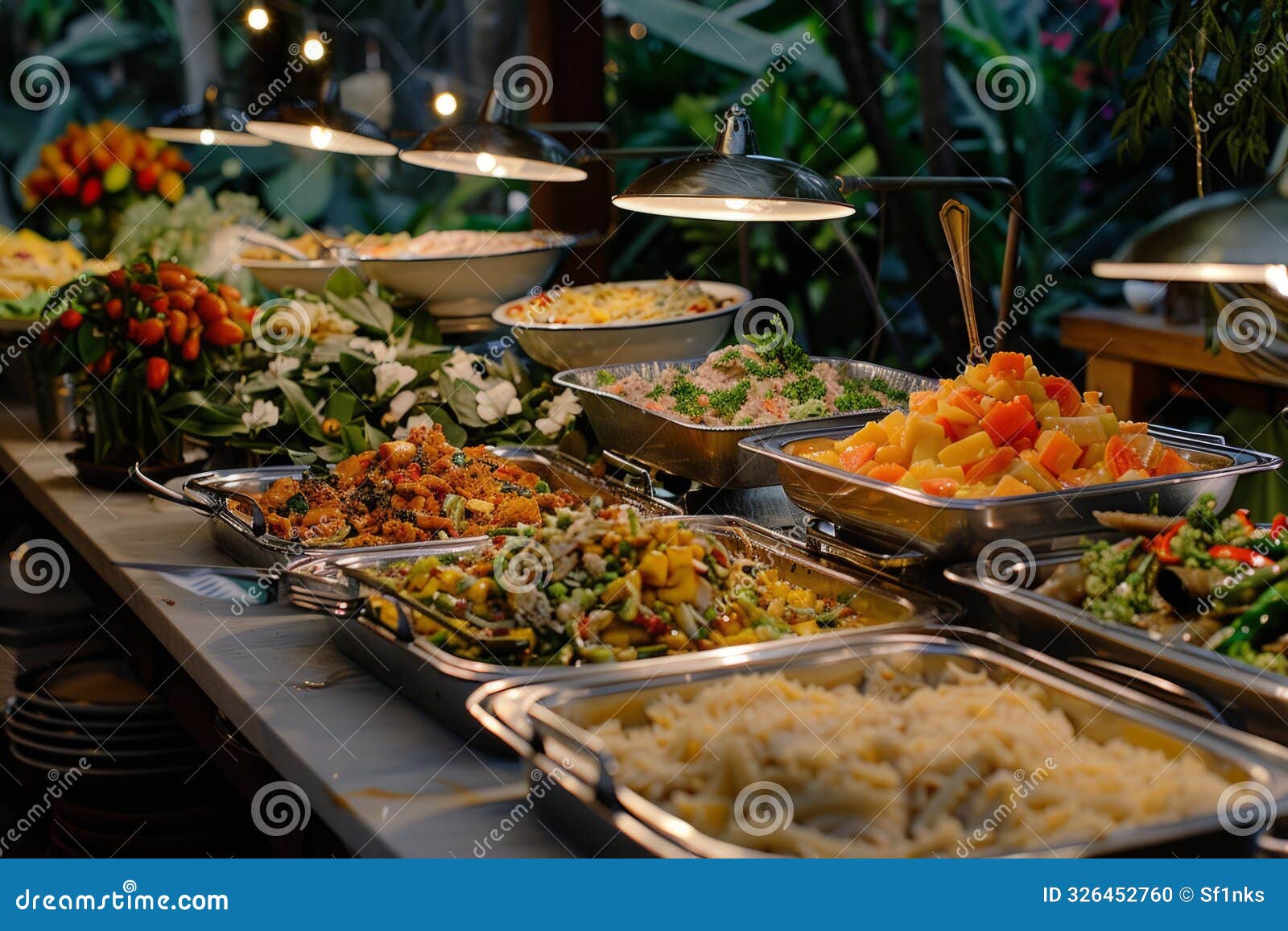 Assorted Buffet Spread with Diverse Dishes and Vibrant Vegetables in ...