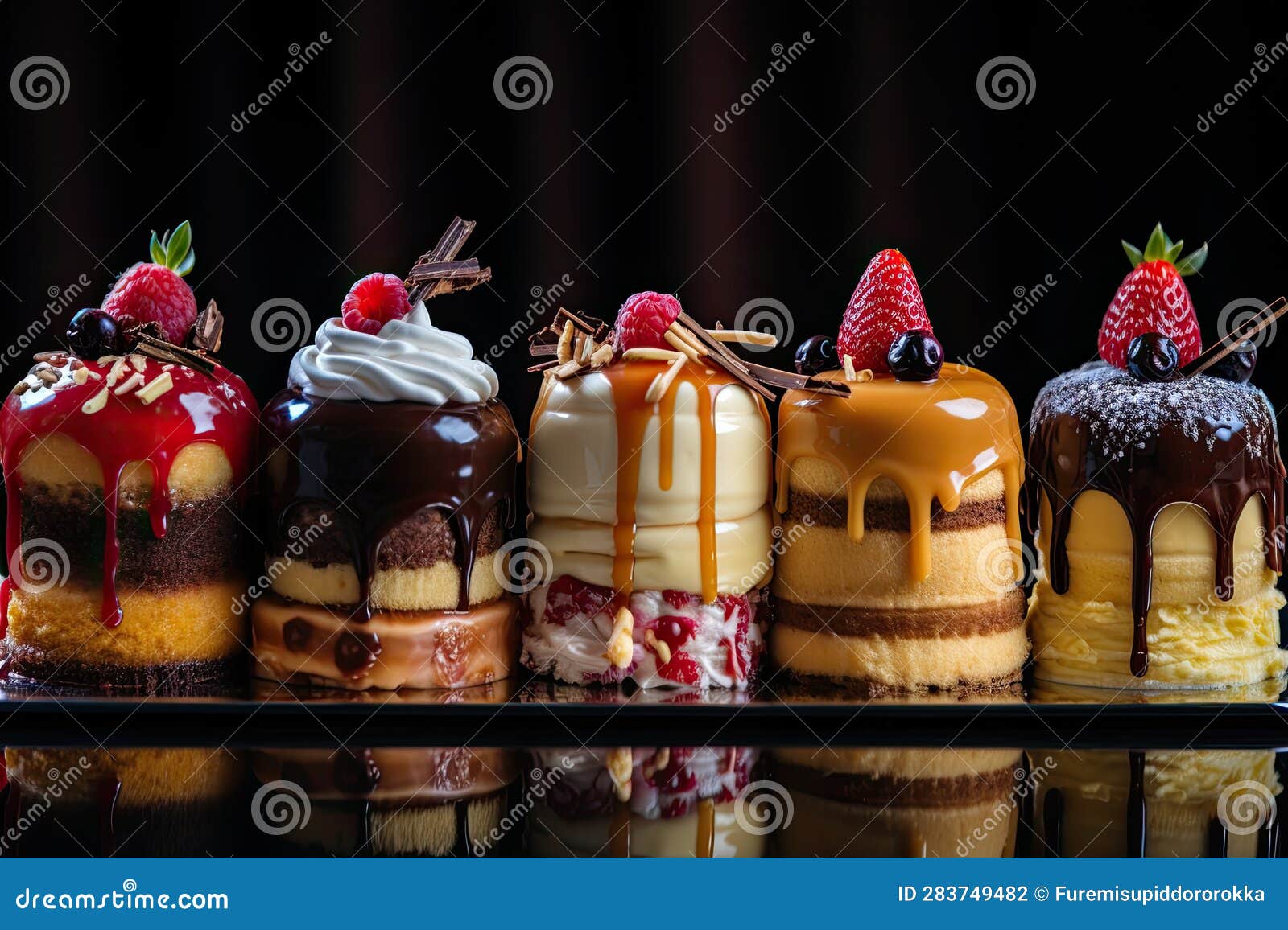 Assorted Cakes with Cream, Chocolate and Berries Dessert Assorted ...