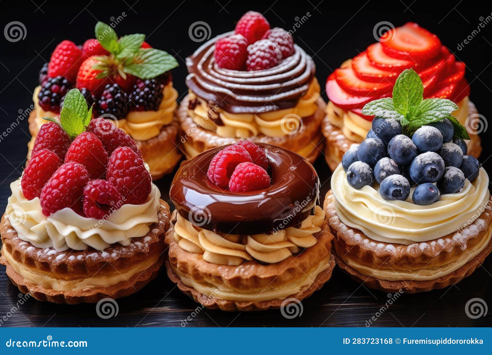 Assorted Cakes with Cream, Chocolate and Berries Dessert Assorted ...