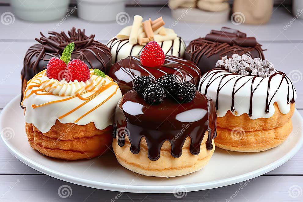 Assorted Cakes with Cream, Chocolate and Berries Dessert Assorted ...