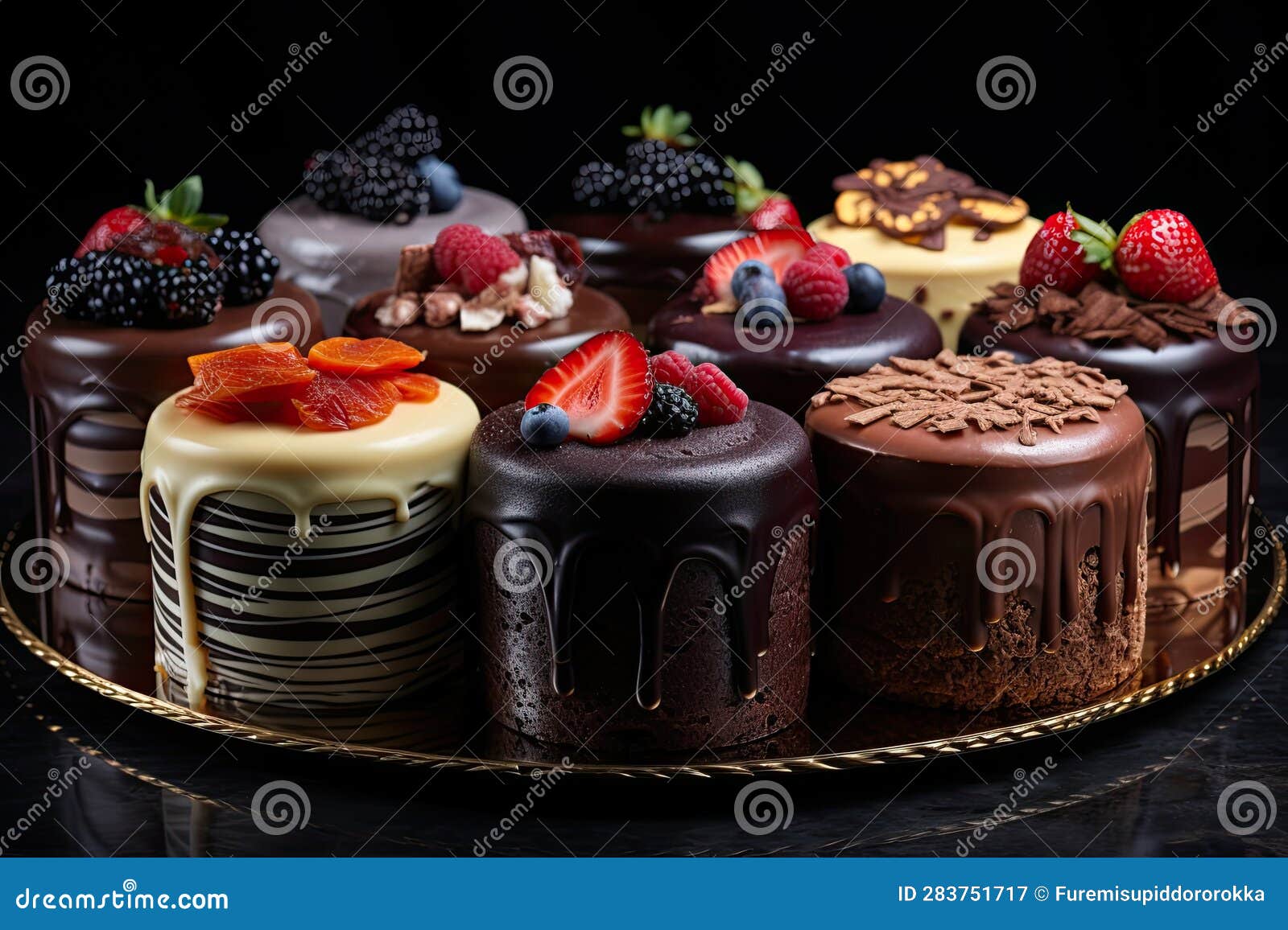 Assorted Cakes with Cream, Chocolate and Berries Dessert Assorted ...