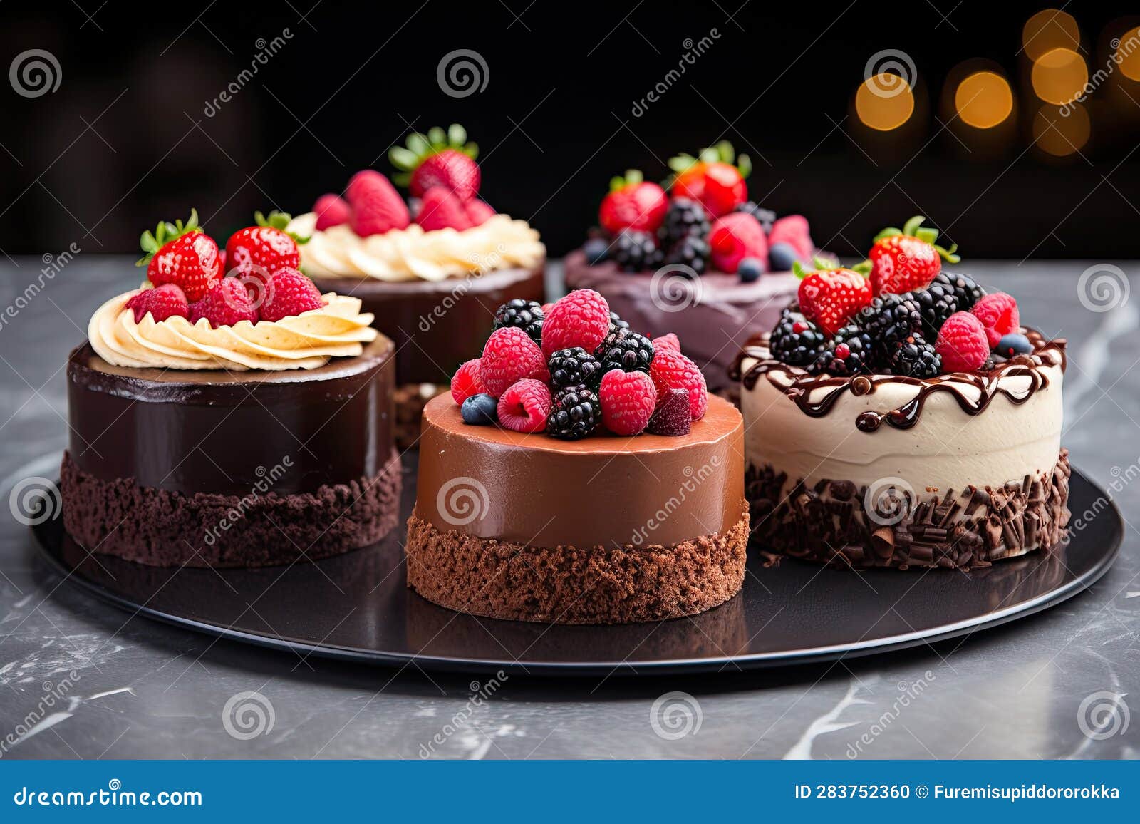 Assorted Cakes with Cream, Chocolate and Berries Dessert Assorted ...