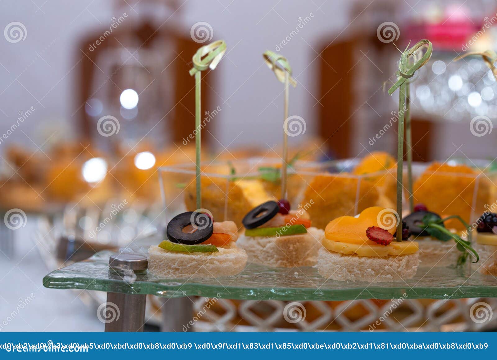 Assorted Canapes on a Glass Tray on a Buffet Table Stock Photo - Image ...