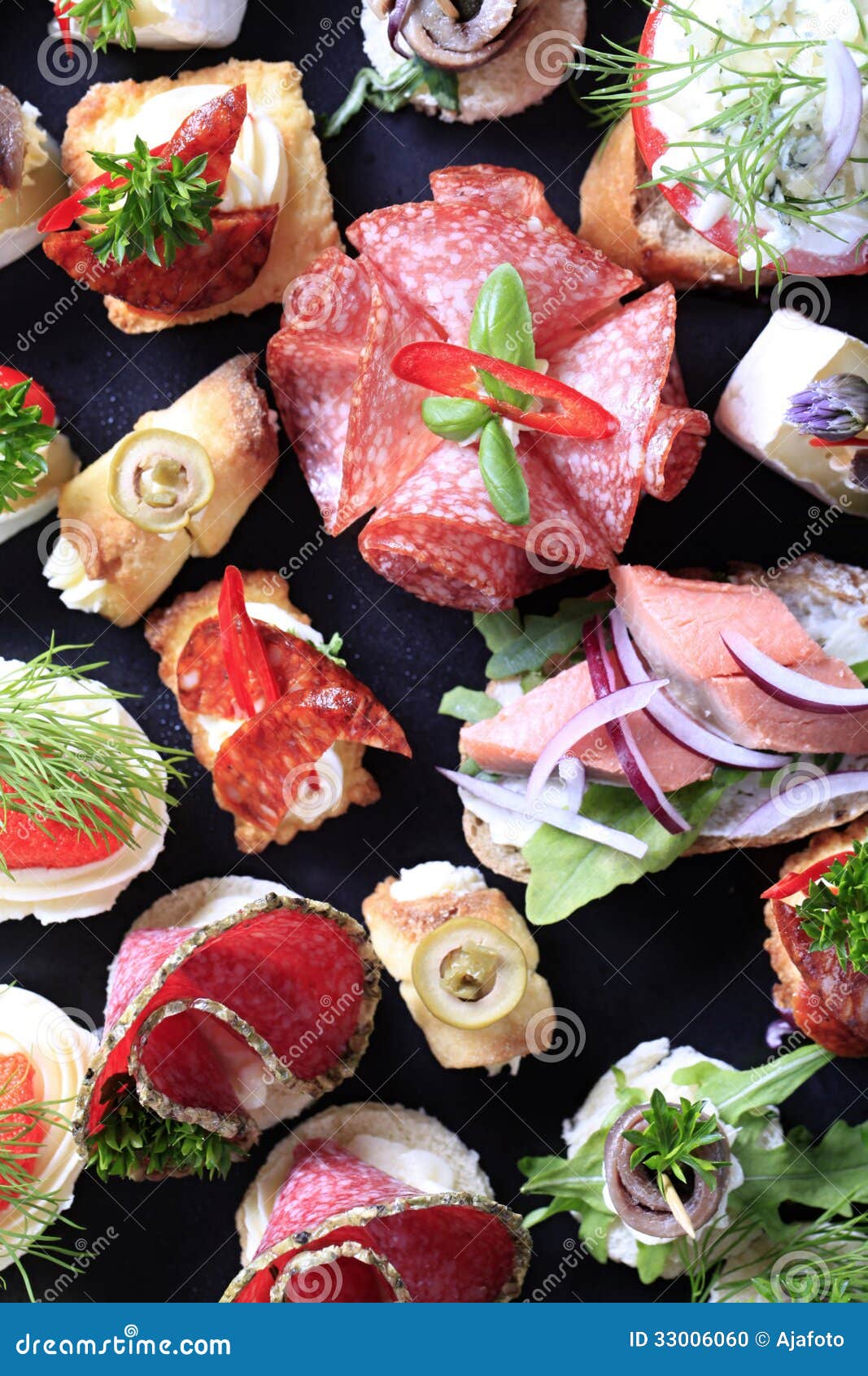 Assorted canapes stock photo. Image of appetizing, garnish - 33006060