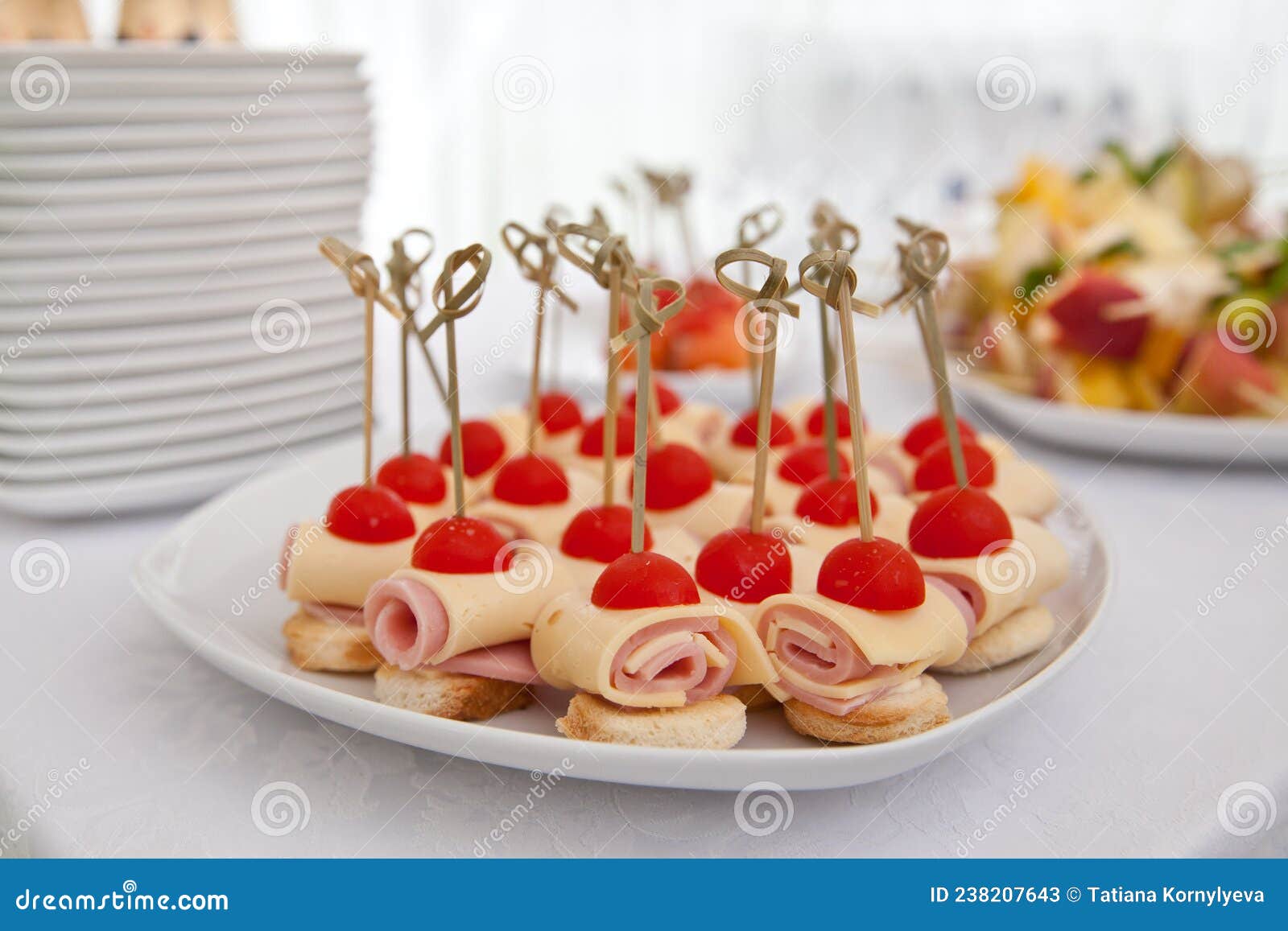 Assorted Canapes on Table Closeup. Canapes with Cheese and Cherry ...
