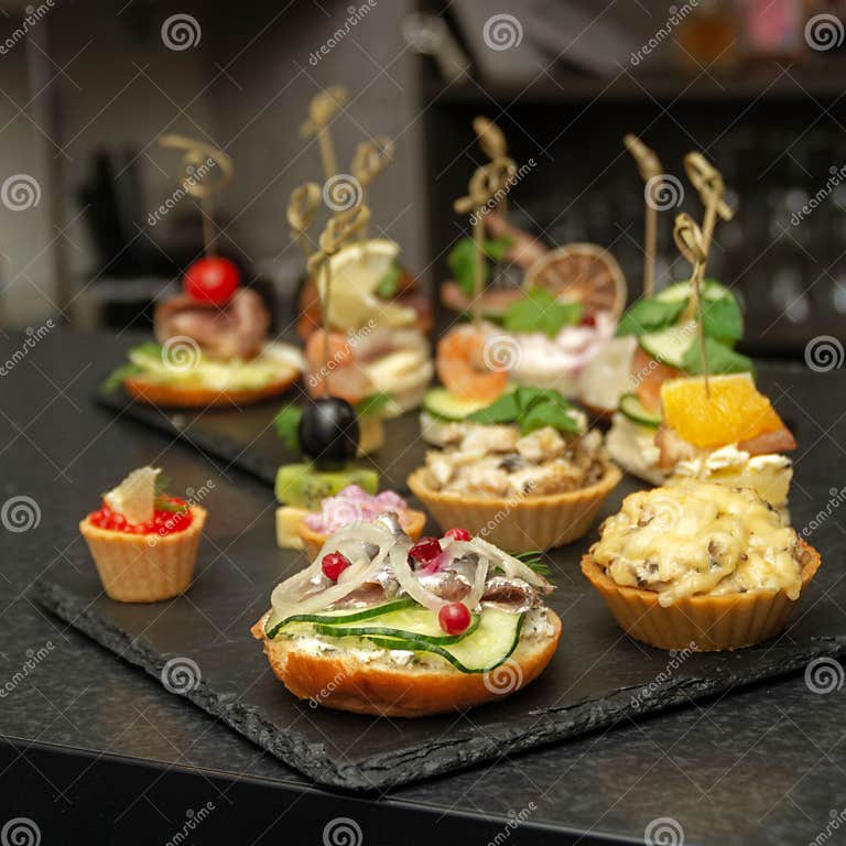 Assorted Canapes and Tartlets for a Buffet Table Stock Image - Image of ...