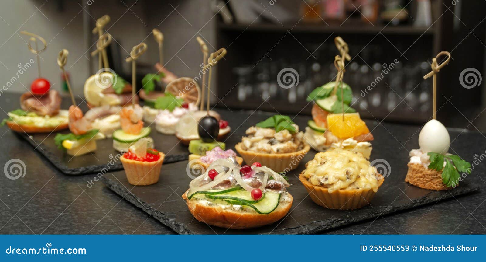 Assorted Canapes and Tartlets for a Buffet Table Stock Image - Image of ...