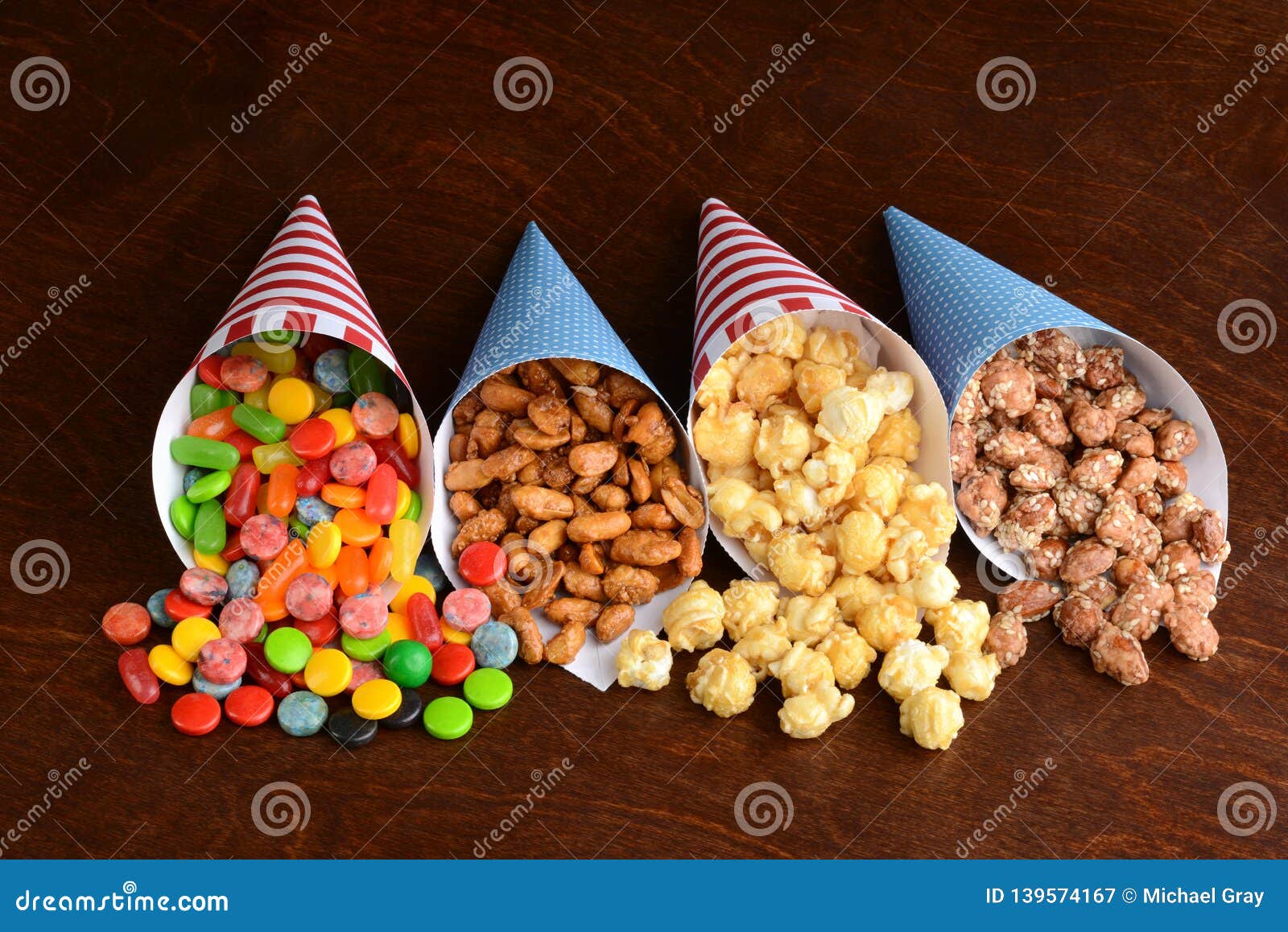 Assorted Candies in Paper Cones Stock Image - Image of gummy, cone ...