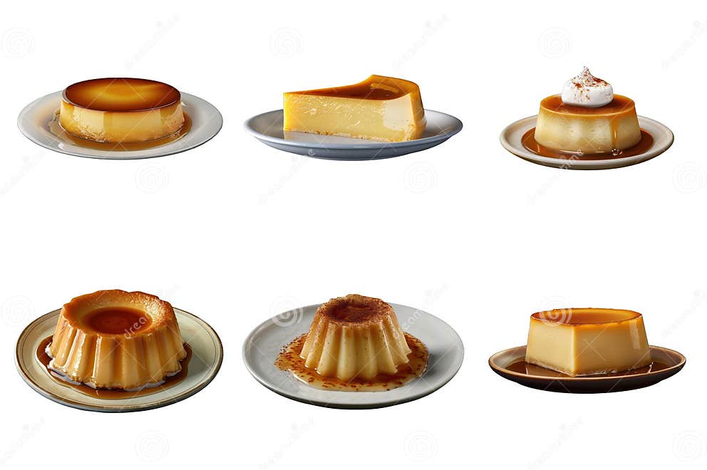 Assorted Caramel Custard Desserts on Transparent Background Stock ...