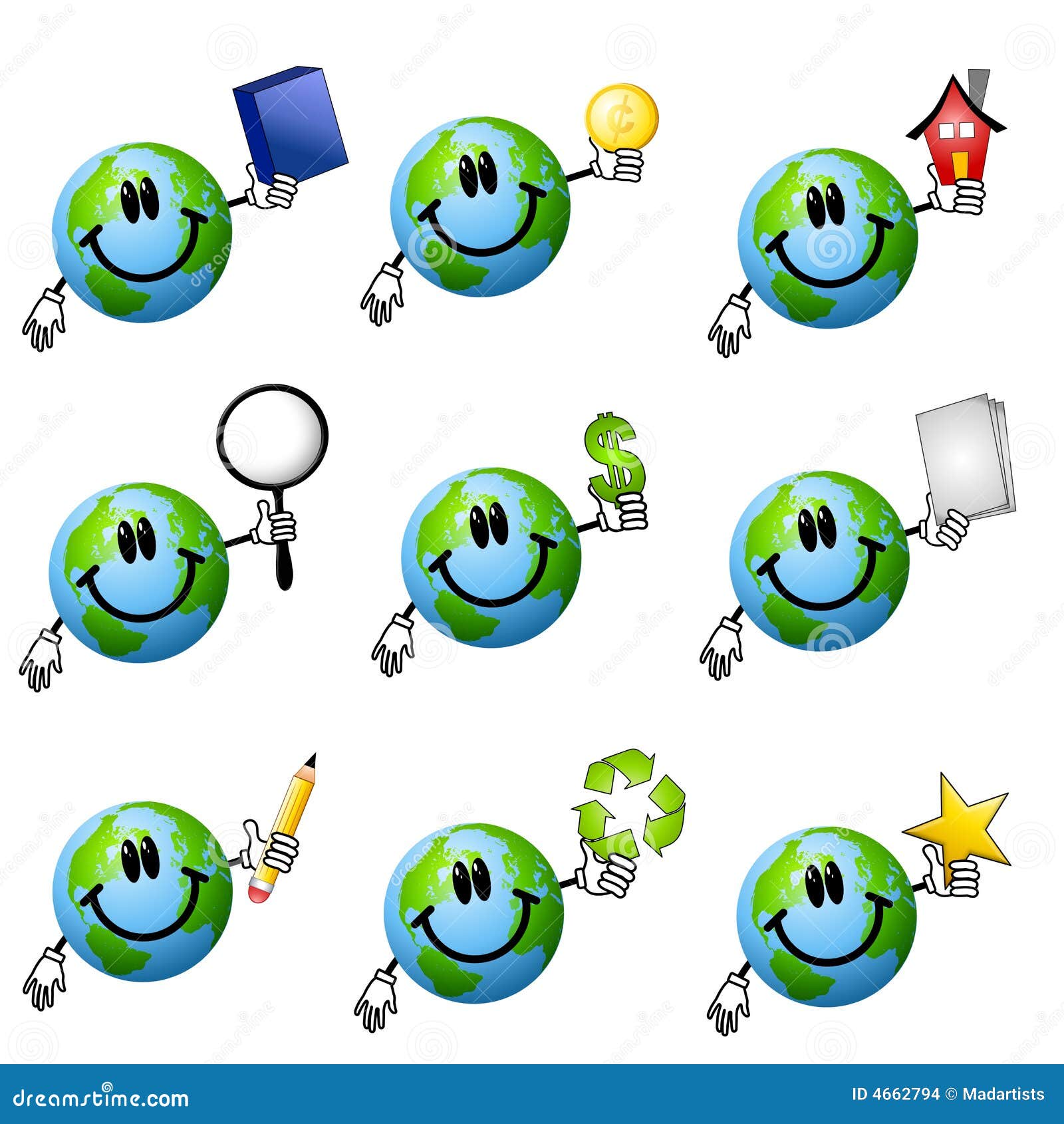 Assorted Cartoon Earth Smileys 2 Stock Illustration - Illustration of ...