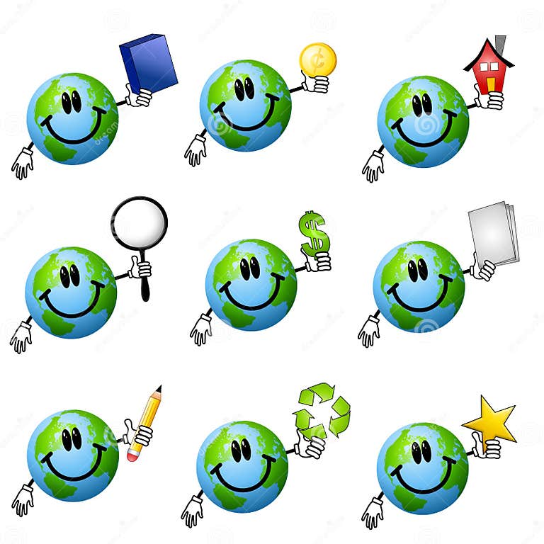 Assorted Cartoon Earth Smileys 2 Stock Illustration - Illustration of ...