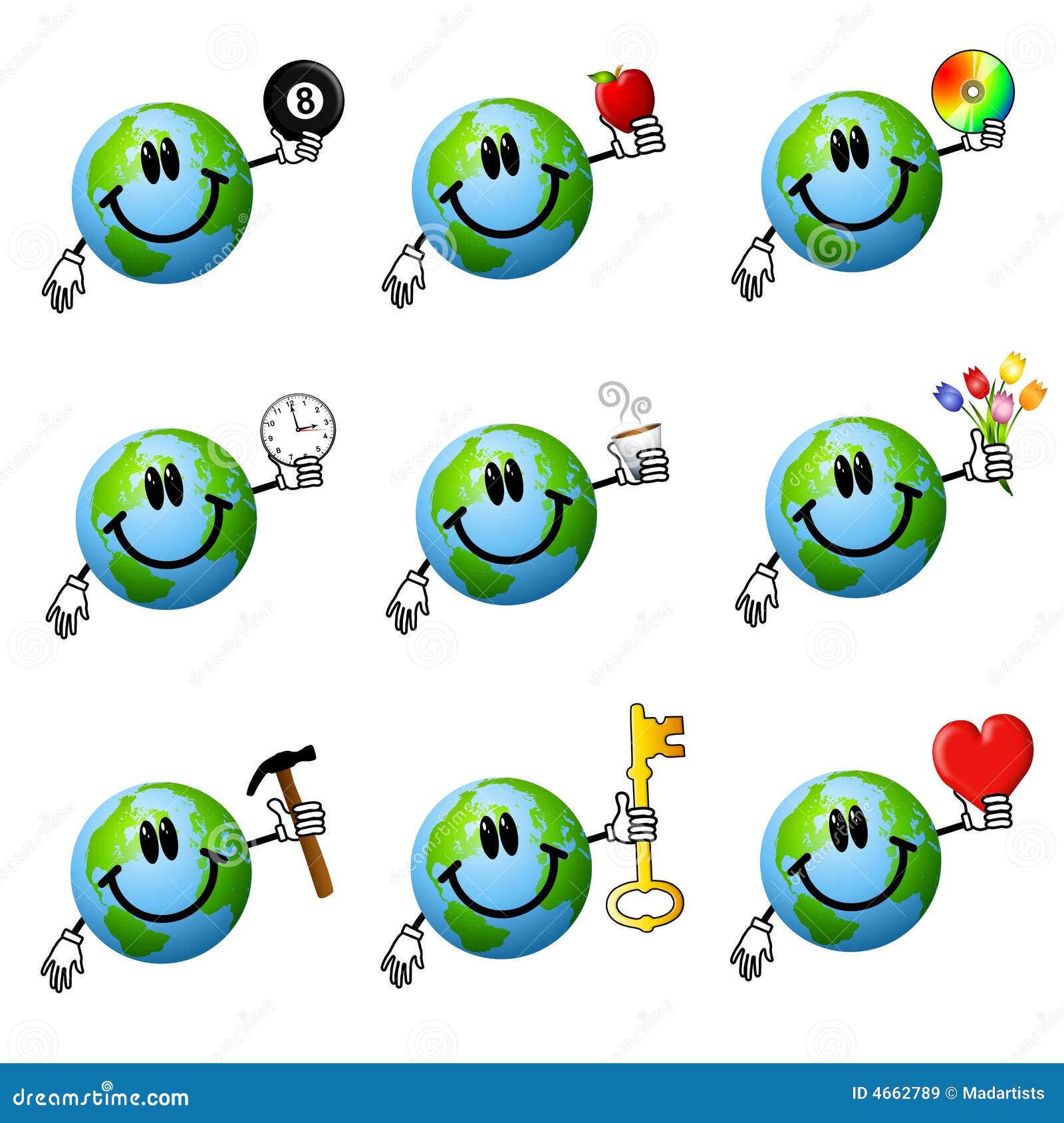 Assorted Cartoon Earth Smileys Stock Illustration - Illustration of ...