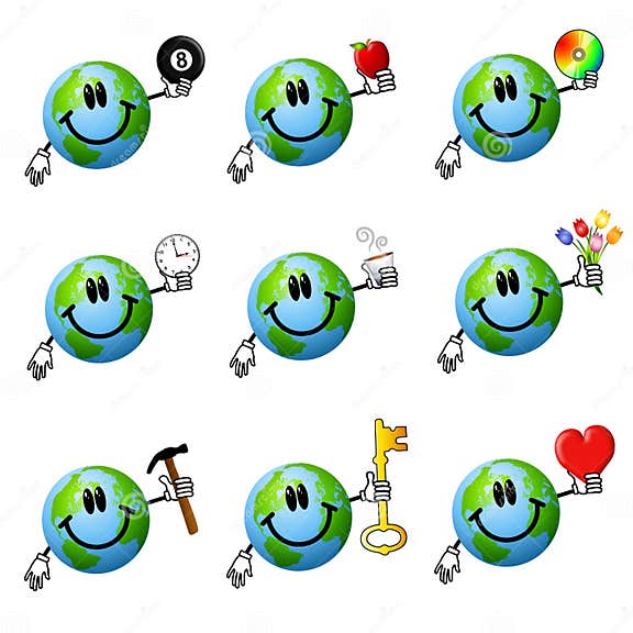 Assorted Cartoon Earth Smileys Stock Illustration - Illustration of ...