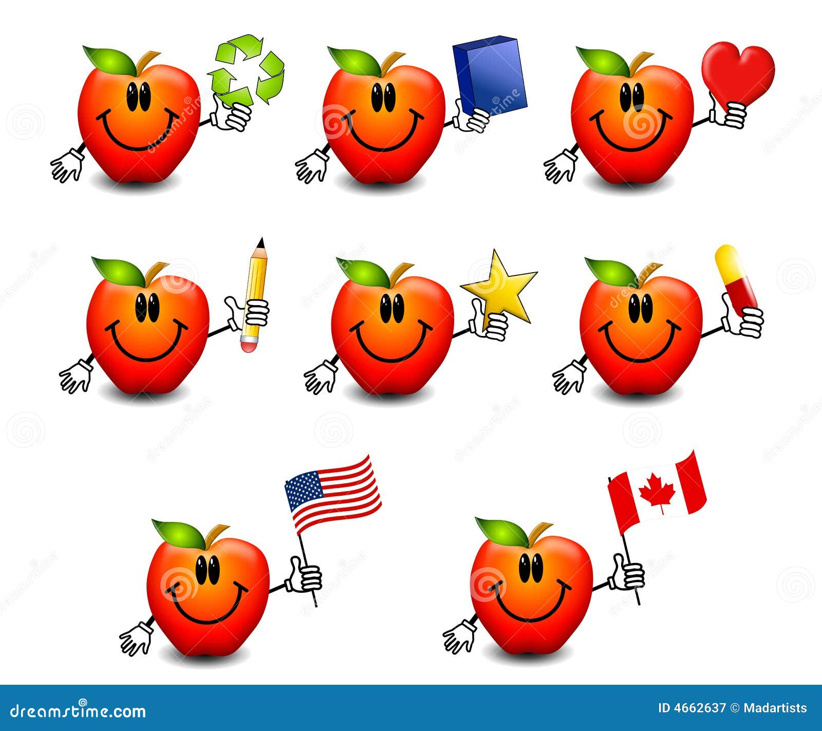 Assorted Cartoon Red Apples Stock Illustration - Illustration of green ...